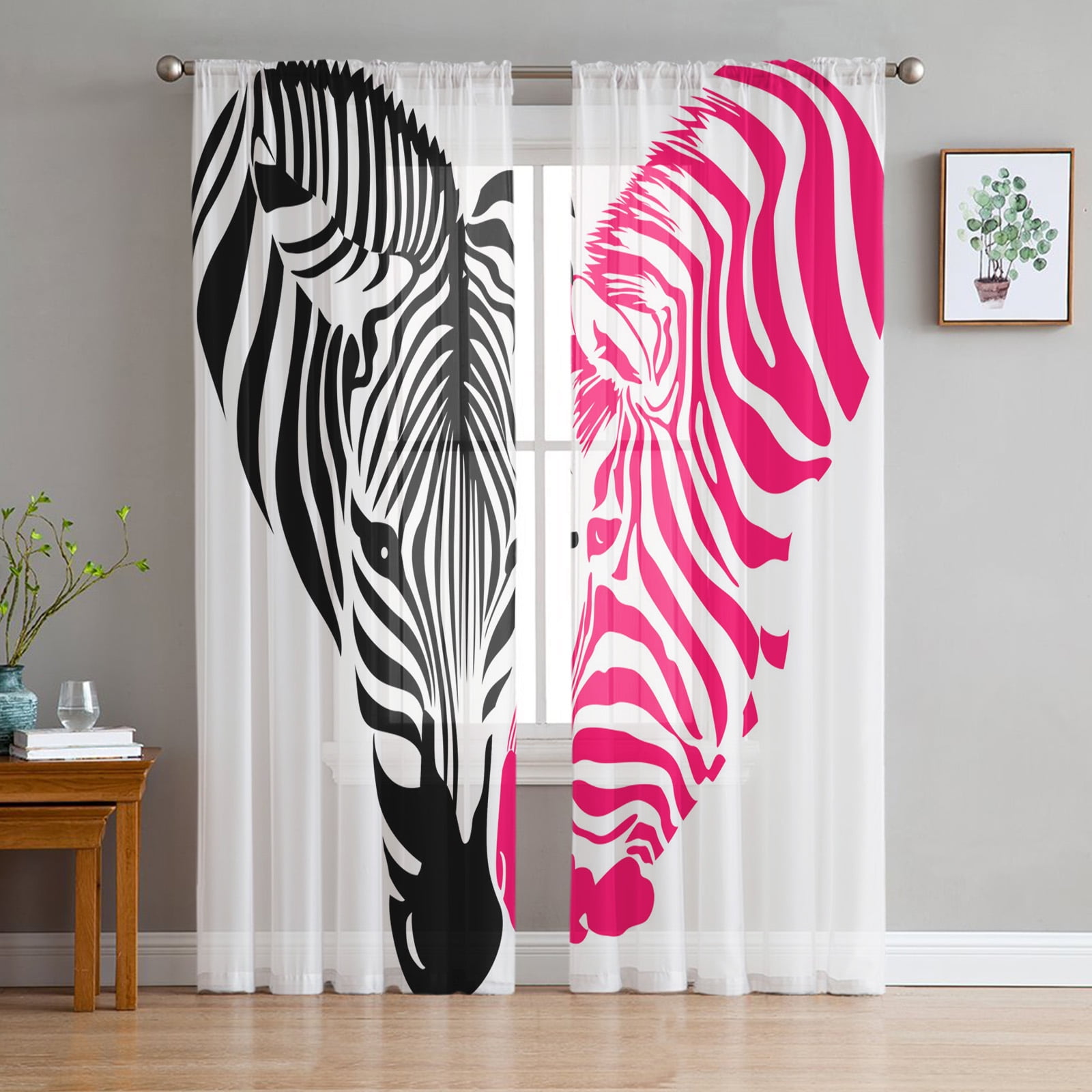 Animal Zebra Fur Texture Pattern Tulle Sheer Window Curtains for Living ...