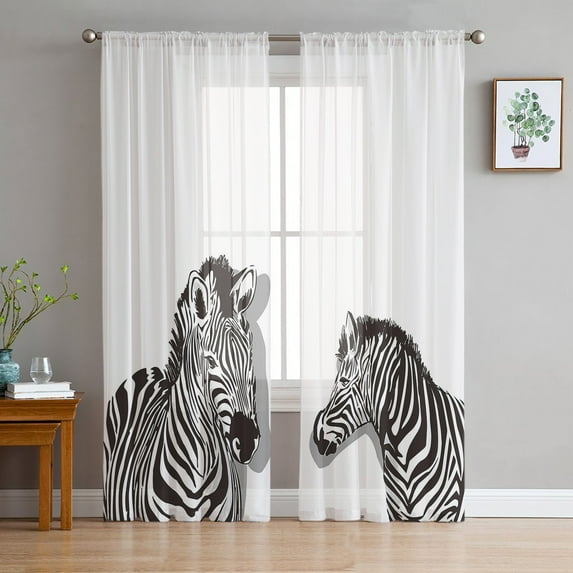 Animal Zebra Fur Texture Pattern Tulle Sheer Window Curtains for Living ...
