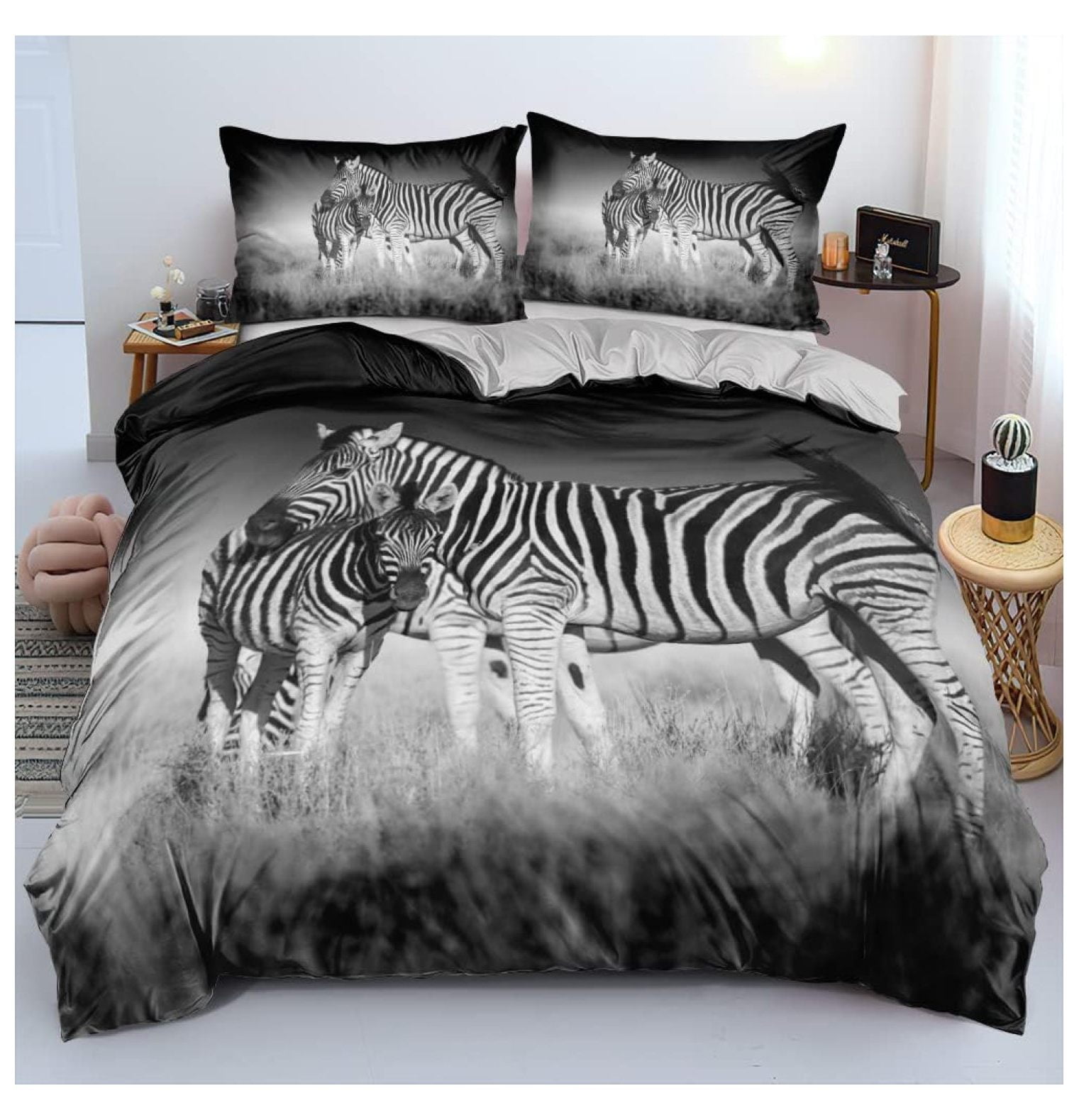 Animal Zebra Print Duvet Cover King Size Gray Color Comforter Covers ...