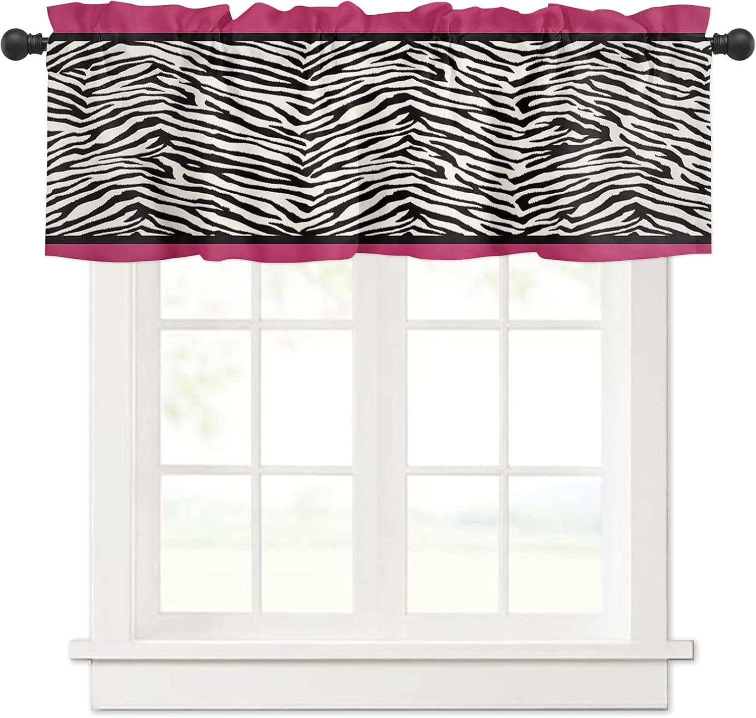 Animal Zebra Print Kitchen Valance | Black White Pink | Rod Pocket ...
