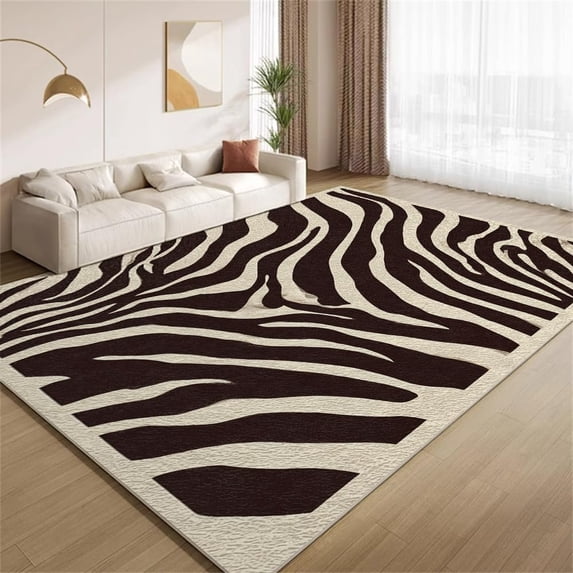 Animal Zebra Stripe Area Rugs, Brown Pattern Carpet, Washable Non Slip ...