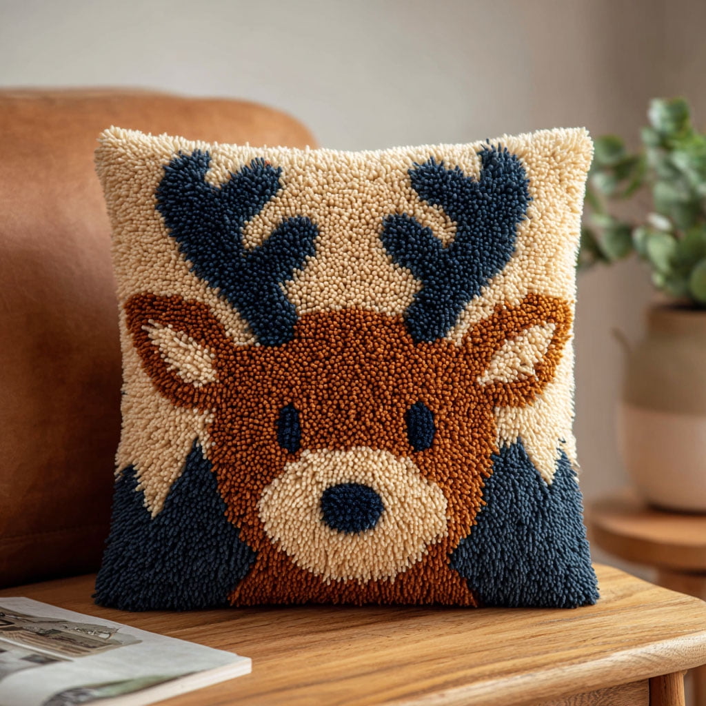 Animal deer Latch Hook Kits Pillow DIY Hooking Kits Pillow Cover ...