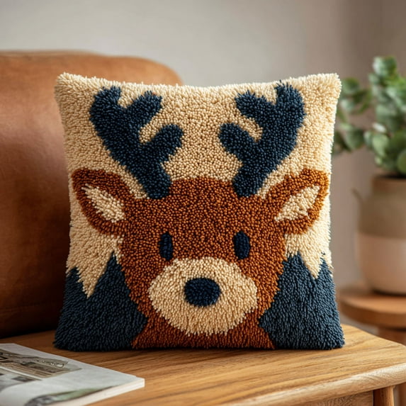 Animal deer Latch Hook Kits Pillow DIY Hooking Kits Pillow Cover ...