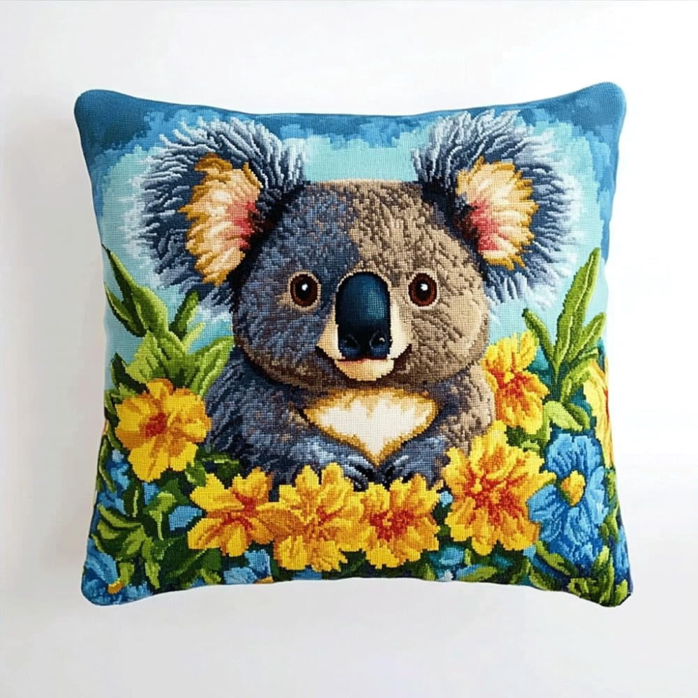 Animal latch hook pillow kit Koala and Flowers DIY Latch Hook Kits ...