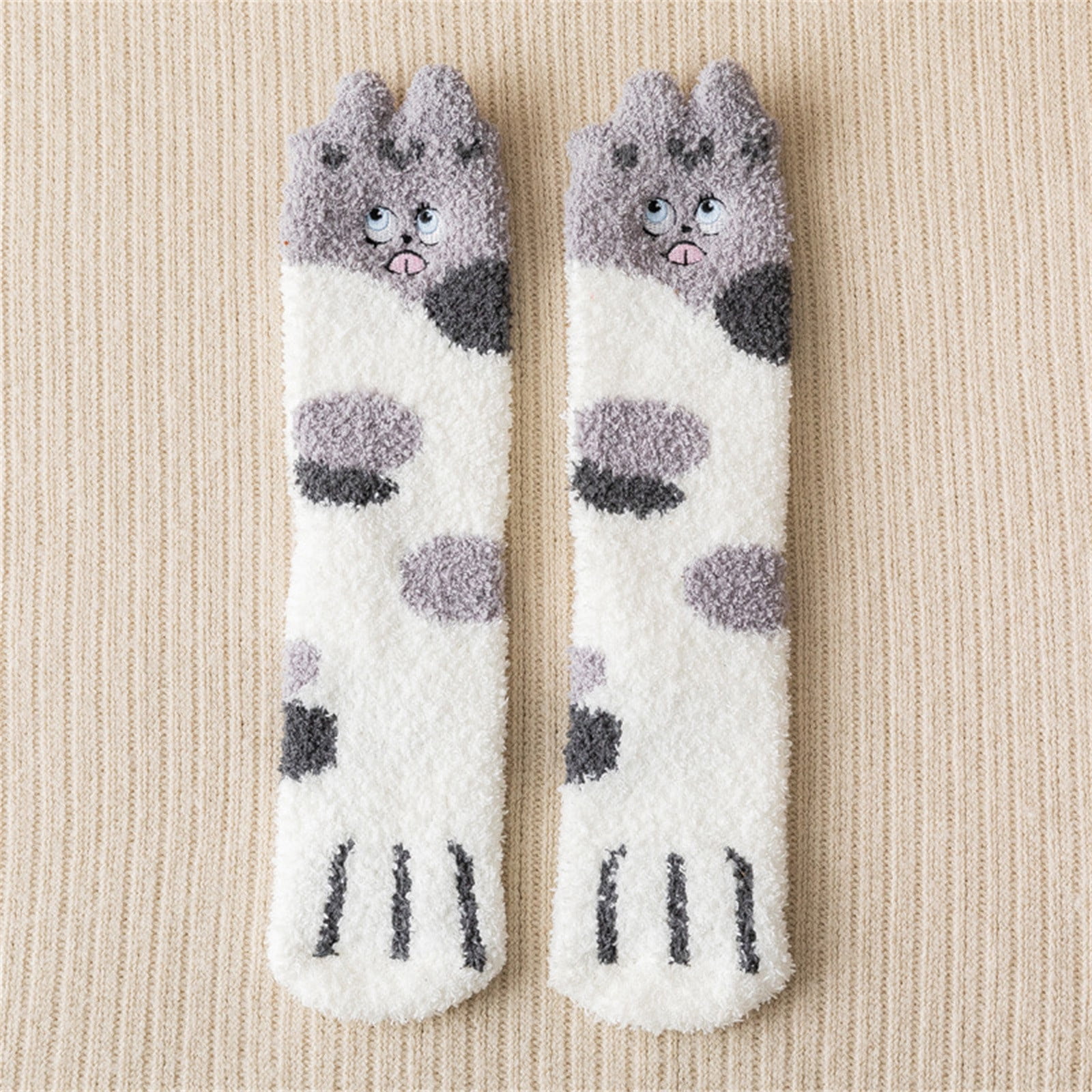 Animal socks Fuzzy Cat Socks Fluffy Cozy Slipper Socks Winter Sleeping ...