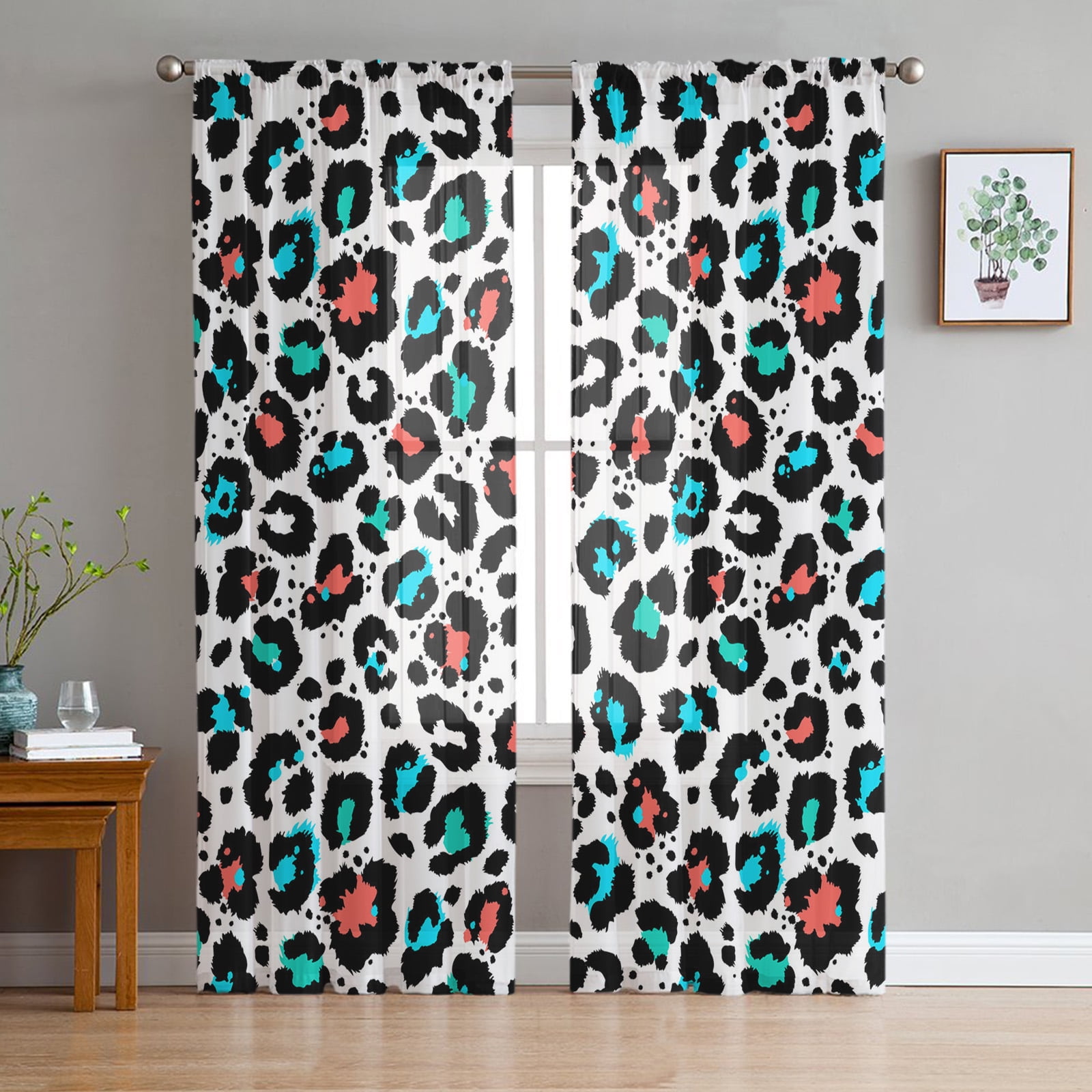 Animald Leopard Print Sheer Window Panel Curtains Room for Living Room ...