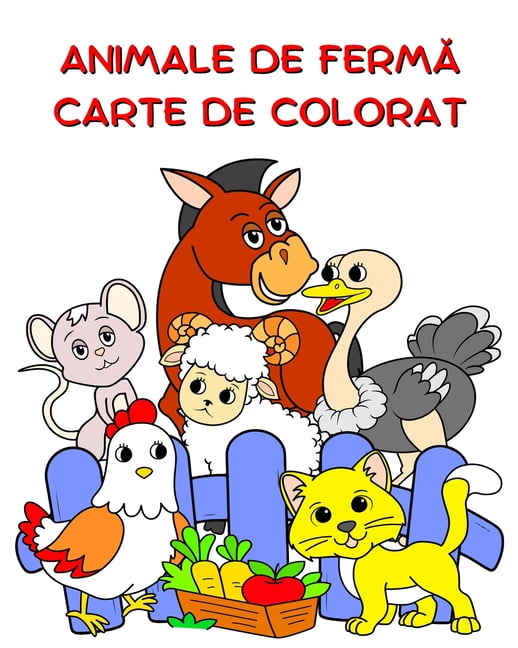 Animale de Fermă Carte de Colorat: Ilustrații mari, animale amuzante de ...