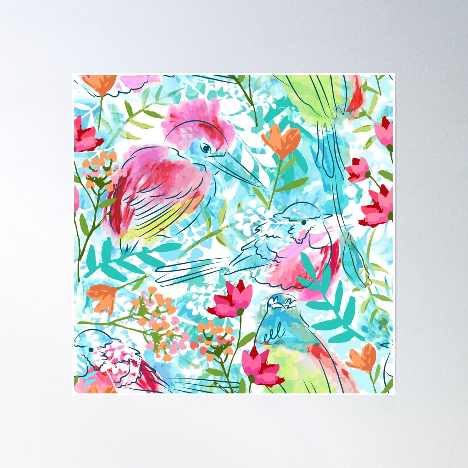 Animalia Birds Poster Wall Art, Modern Wall Decor, 16x16 UNFRAMED ...