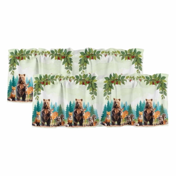 Animals 2 Panels Kitchen Valance, Forest Bear Fox Deer Raccoon Squirrel ...