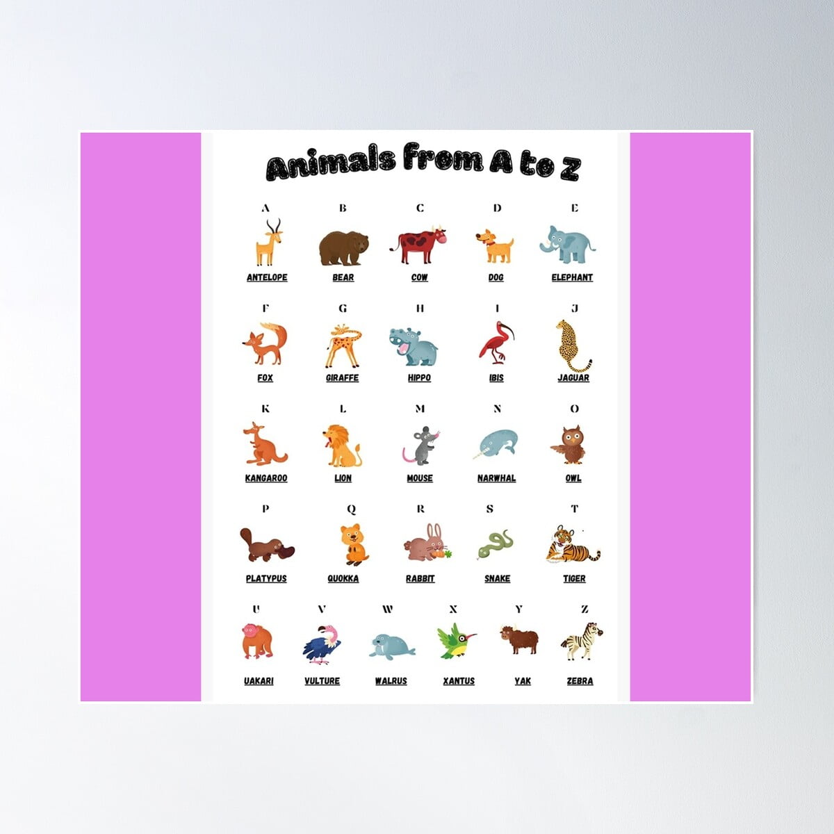Animals Alphabet For Kids Poster Wall Art, Modern Wall Decor For Living ...
