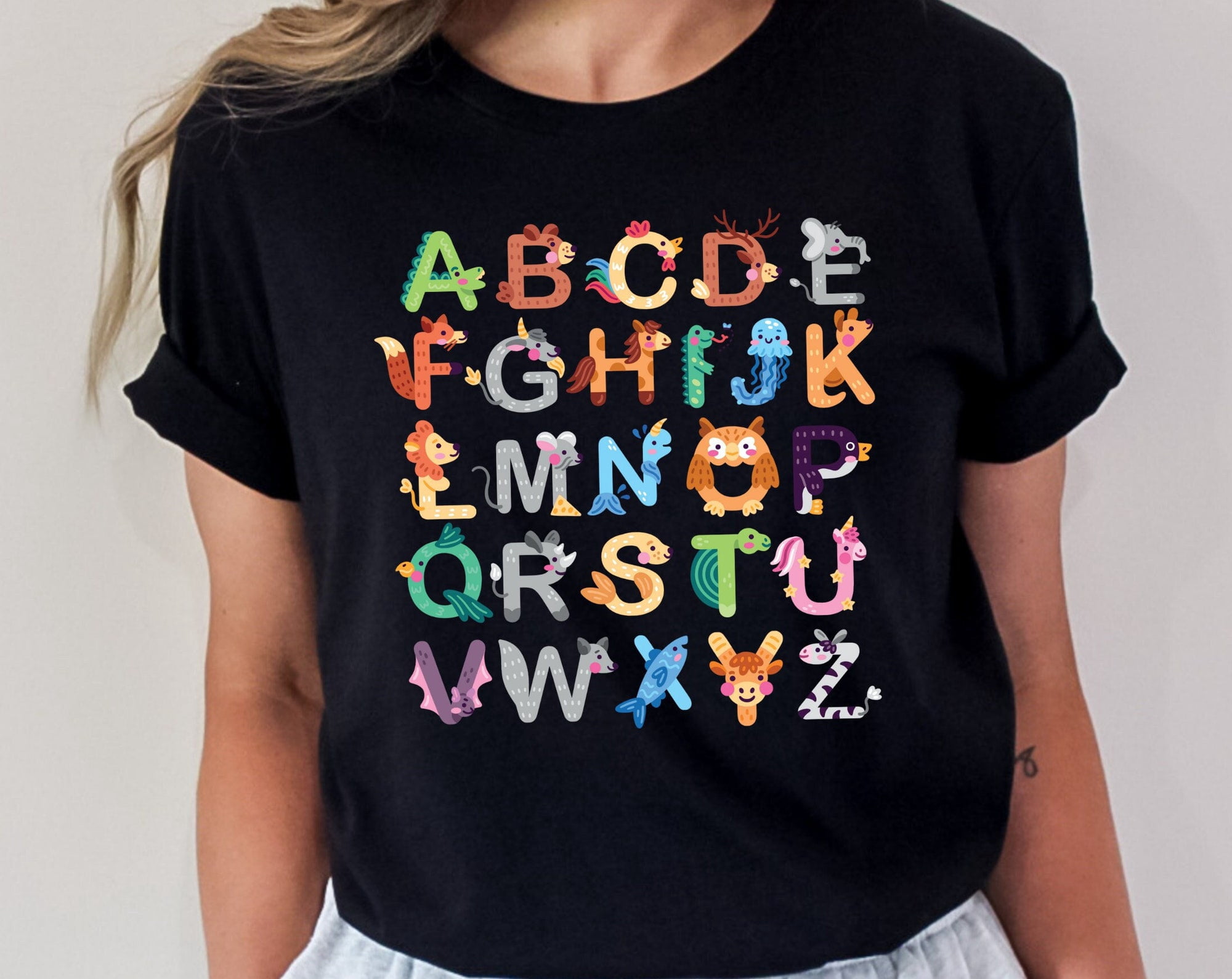 Animals Alphabet TShirt Kindergarten Teacher Shirt ABCs - Walmart.com