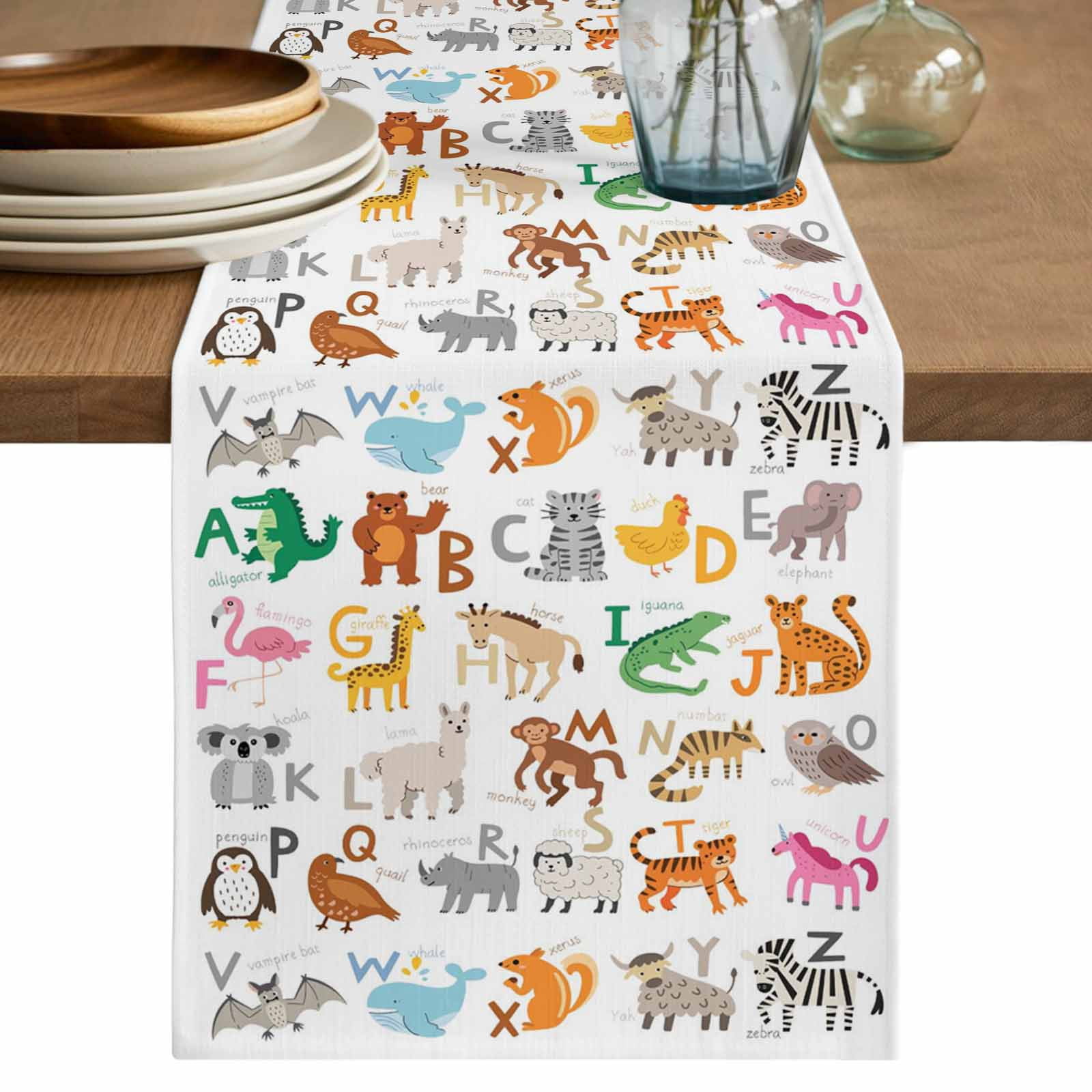 Animals Alphabetes Table Runner 72 Inches, Cartoon Learning Educational ...