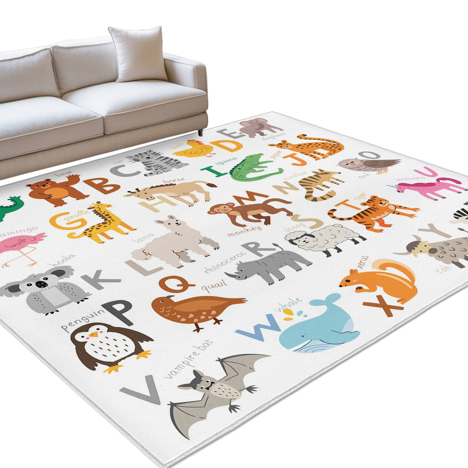 Animals Alphabetes Washable Rug 5x8 Area Rug for Living Room Bedroom ...