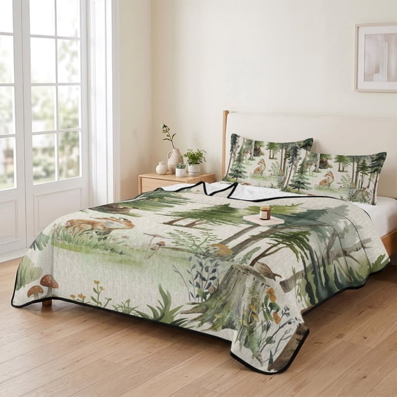 Animals Bear Deer Fox Rabbit 3 Pieces Quilt Set,1 Quilt with 2 Shams ...