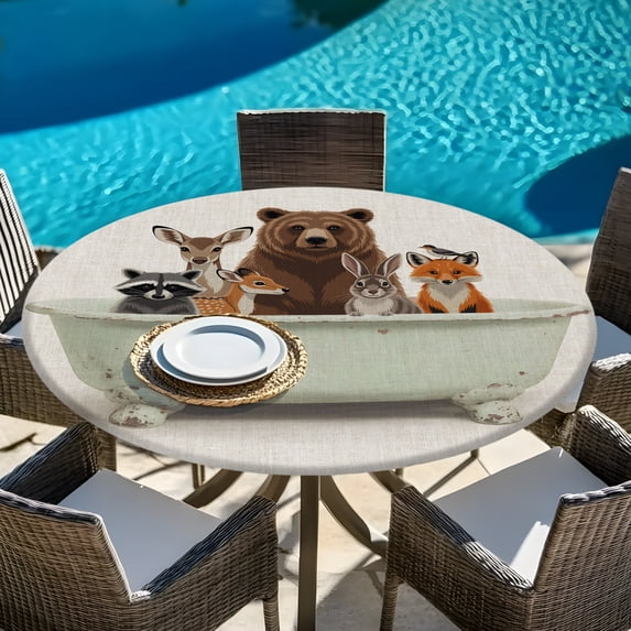 Animals Bears Deer Rabbit Round Fitted Tablecloth with Elastic Edge ...