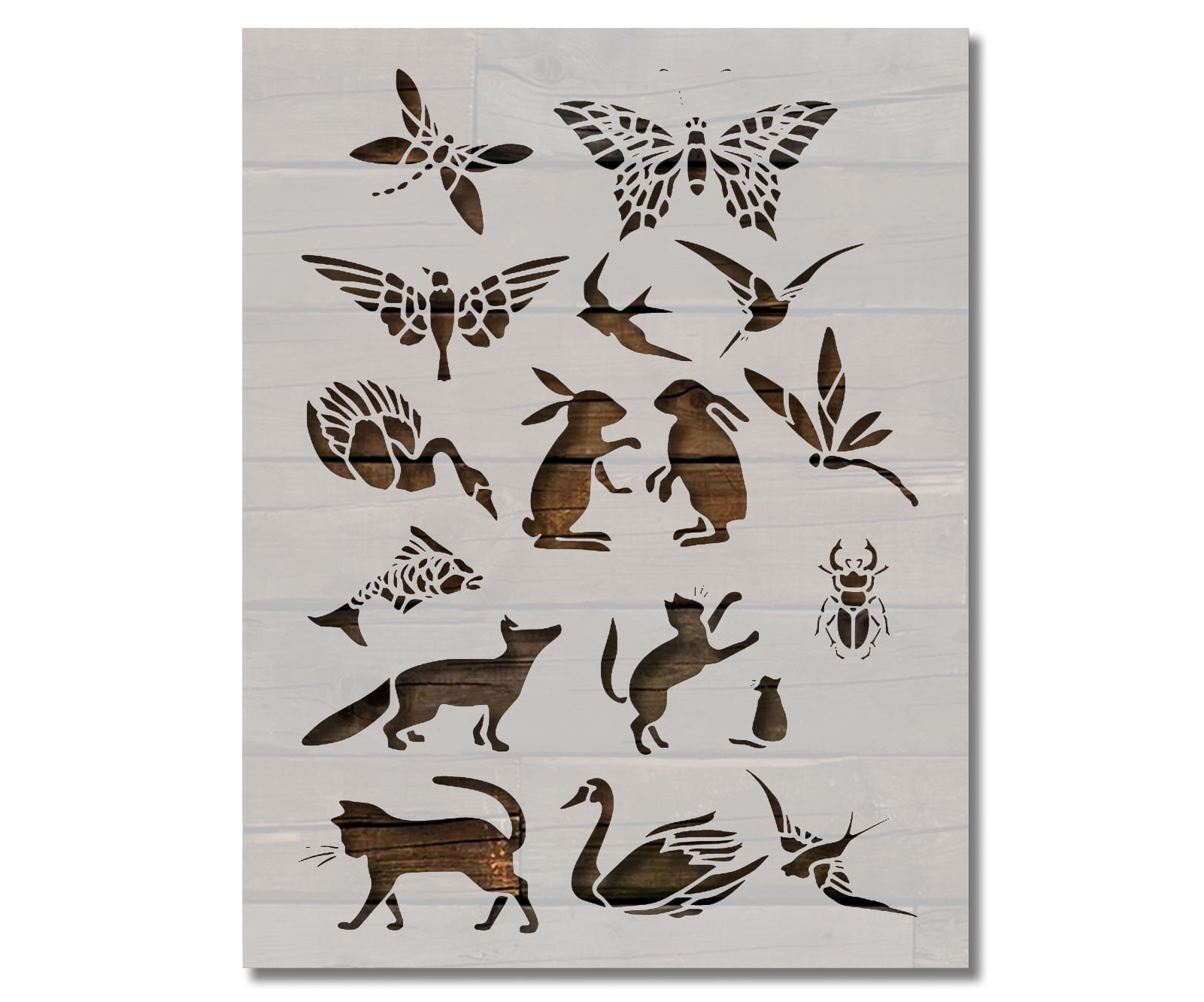 Animals Birds Butterfy Rabbits Cats Bug Fox Stencil Template Reusable 8 ...