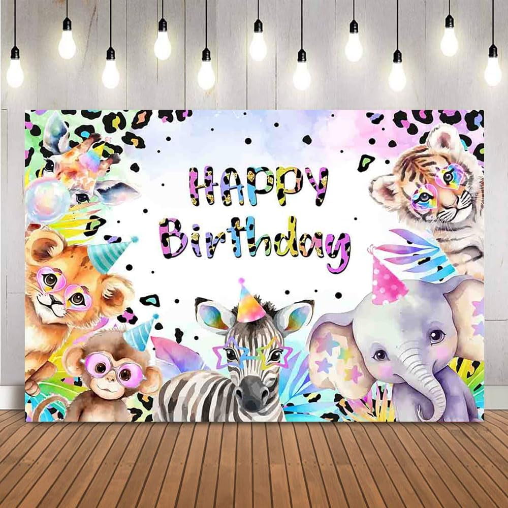 Animals Birthday Backdrop Rainbow Cheetah Photo Background Wild Safari ...