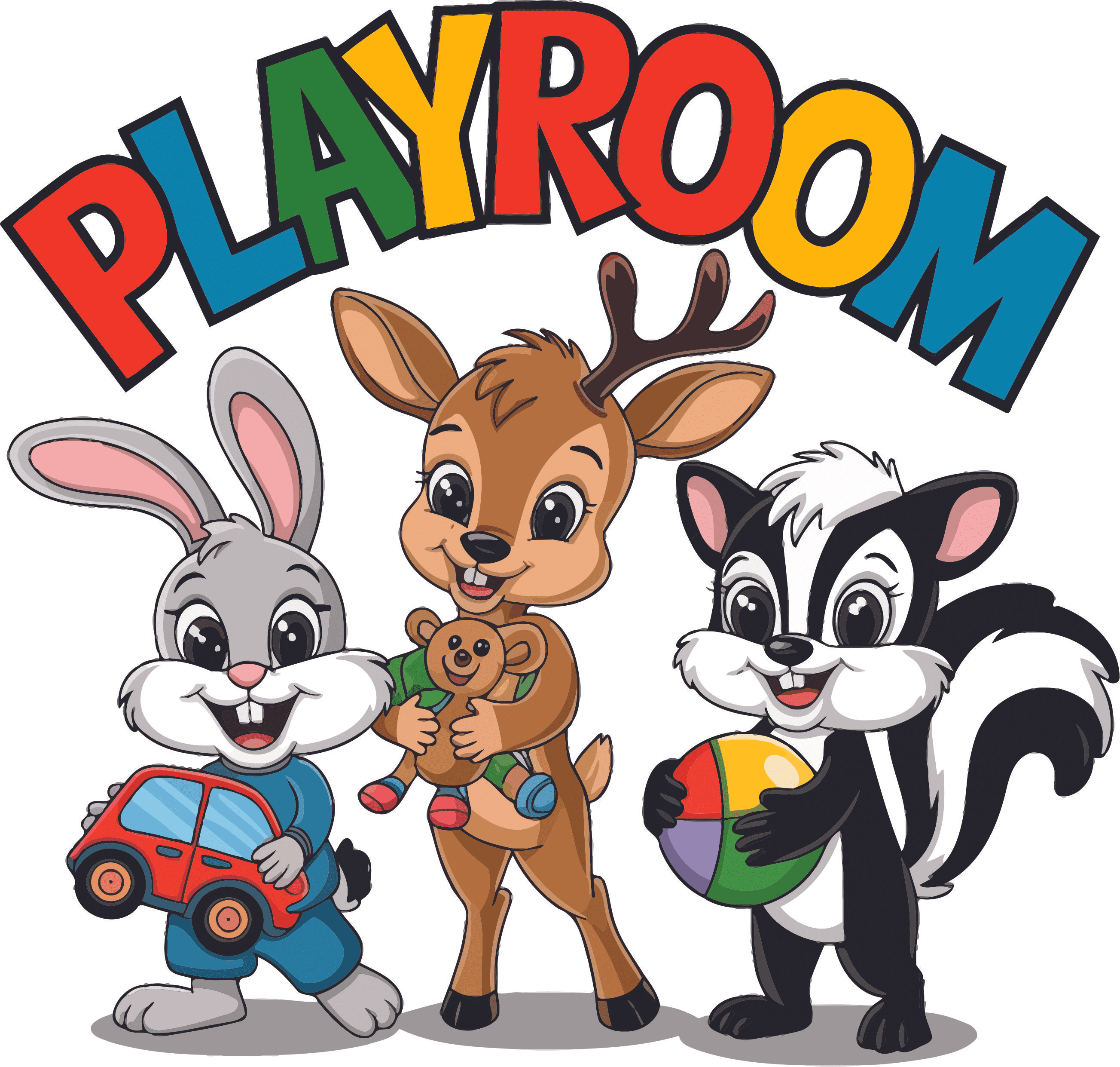 Animals Bunny Deer Skunk Playroom Signage Entertainment Colorful ...