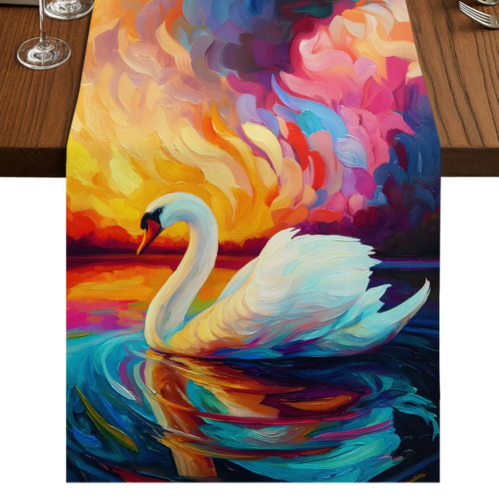 Animals Burlap Cotton Table Runner 13x120 Inches Long, Abstract Art ...