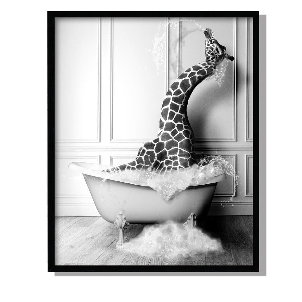 Animals Canvas Wall Art Cute Giraffe Bathtub Pictures Painting Prints ...