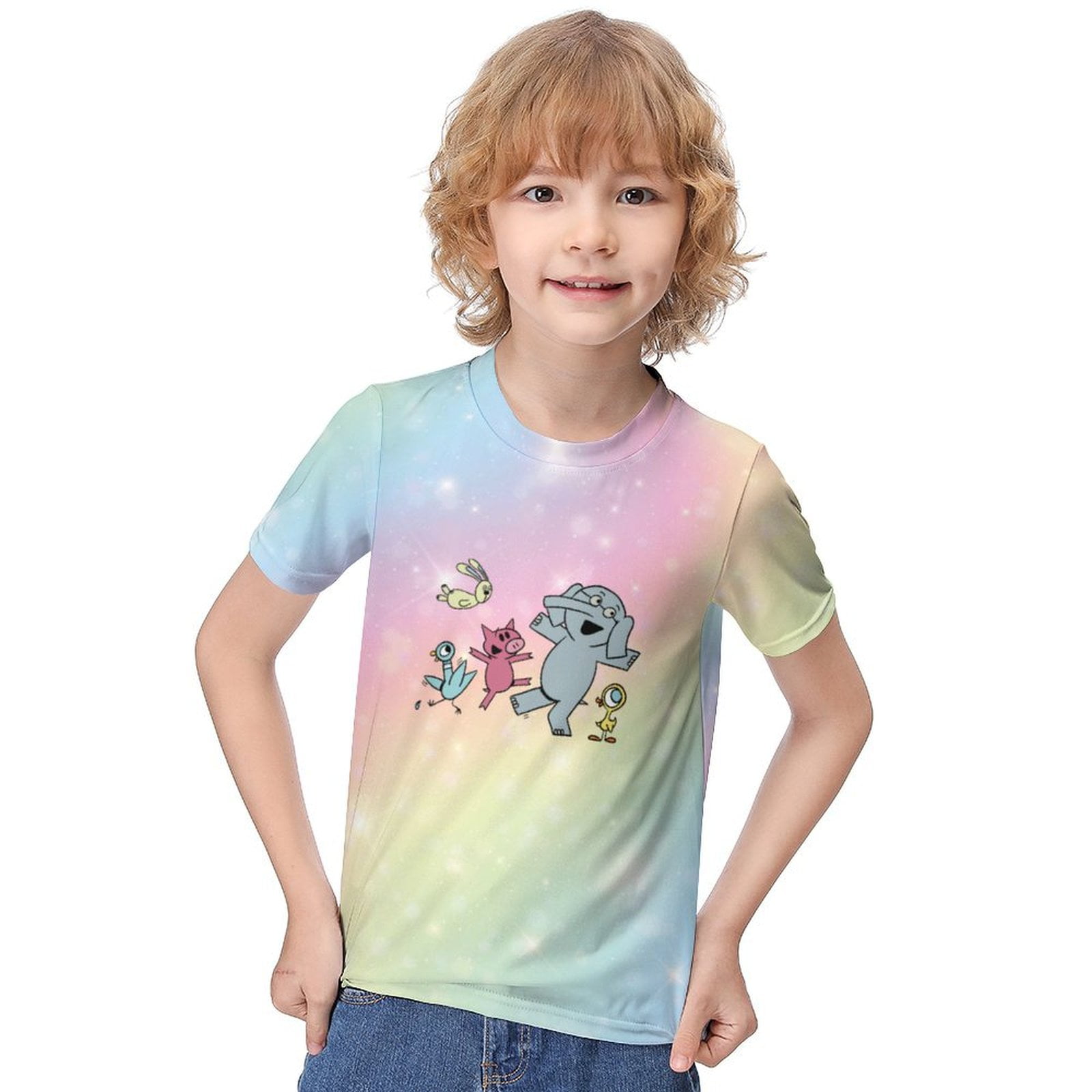Animals Cartoon Elep-hant And Piggie Kids T-shirt, Cool Novelty Unisex Top Children's Round Neck ...