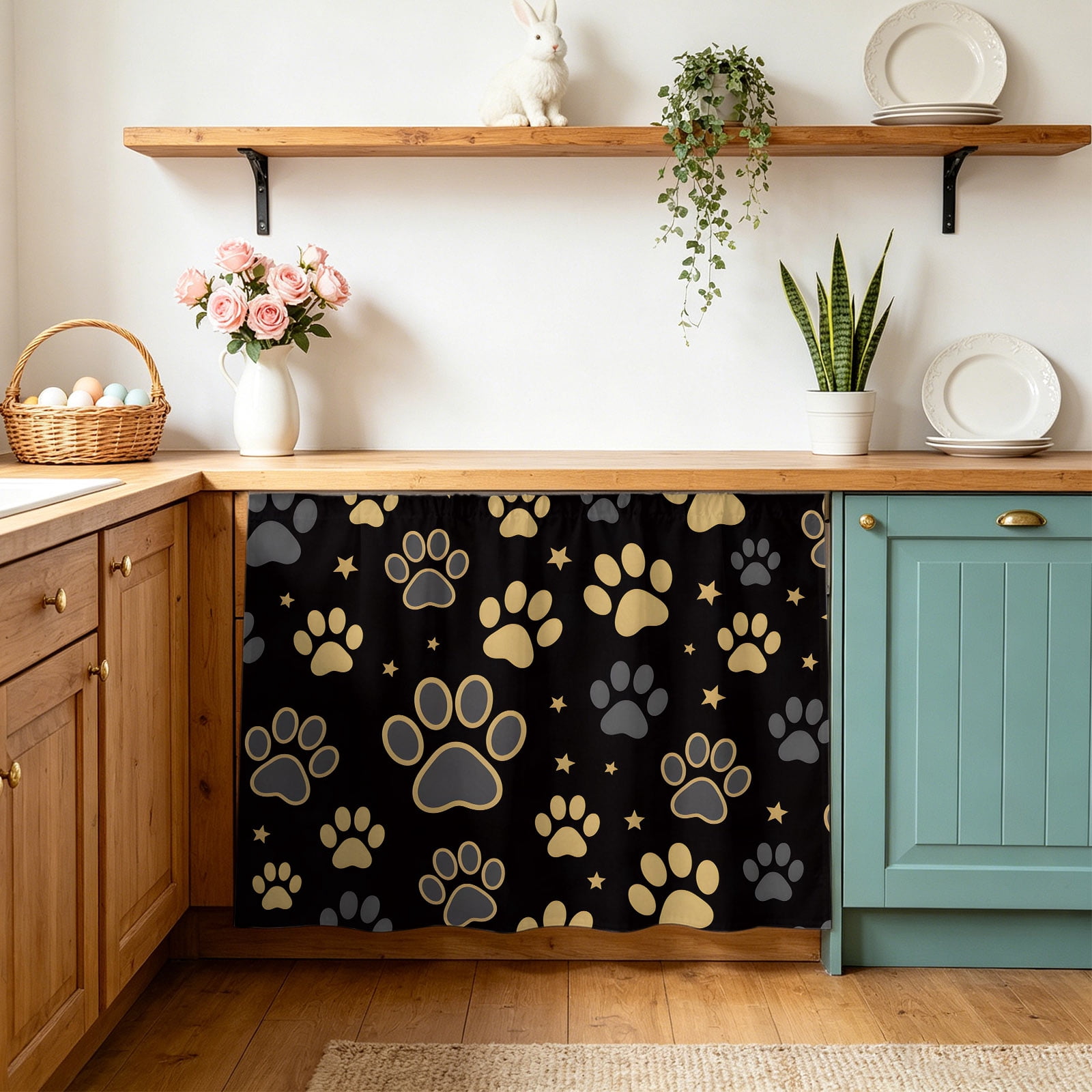 Animals Claws Pattern Cabinet Curtains 28" W x 35" L Gray Cats Dog ...