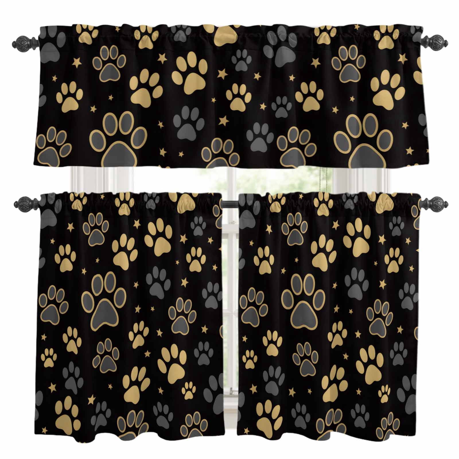 Animals Claws Pattern Curtain Valances Set Gray Cats Dog Animal Star ...