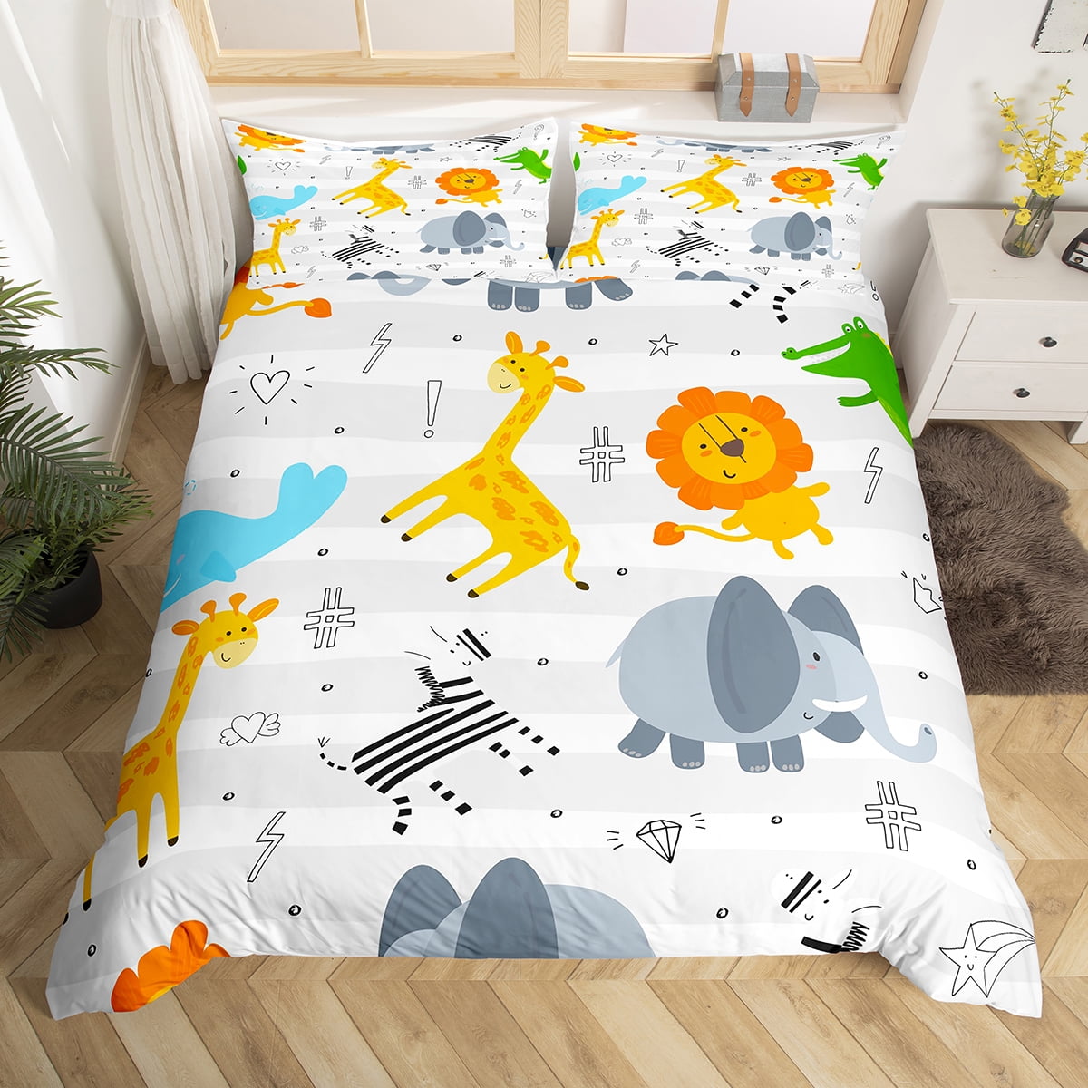 Animals Comforter Cover Lovely Wildlife Bedding Set, Cartoon Lion ...