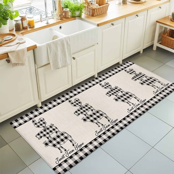 Animals Cow Pig Chicken Black Buffalo Plaid Rectangle Area Rug 2x6ft ...