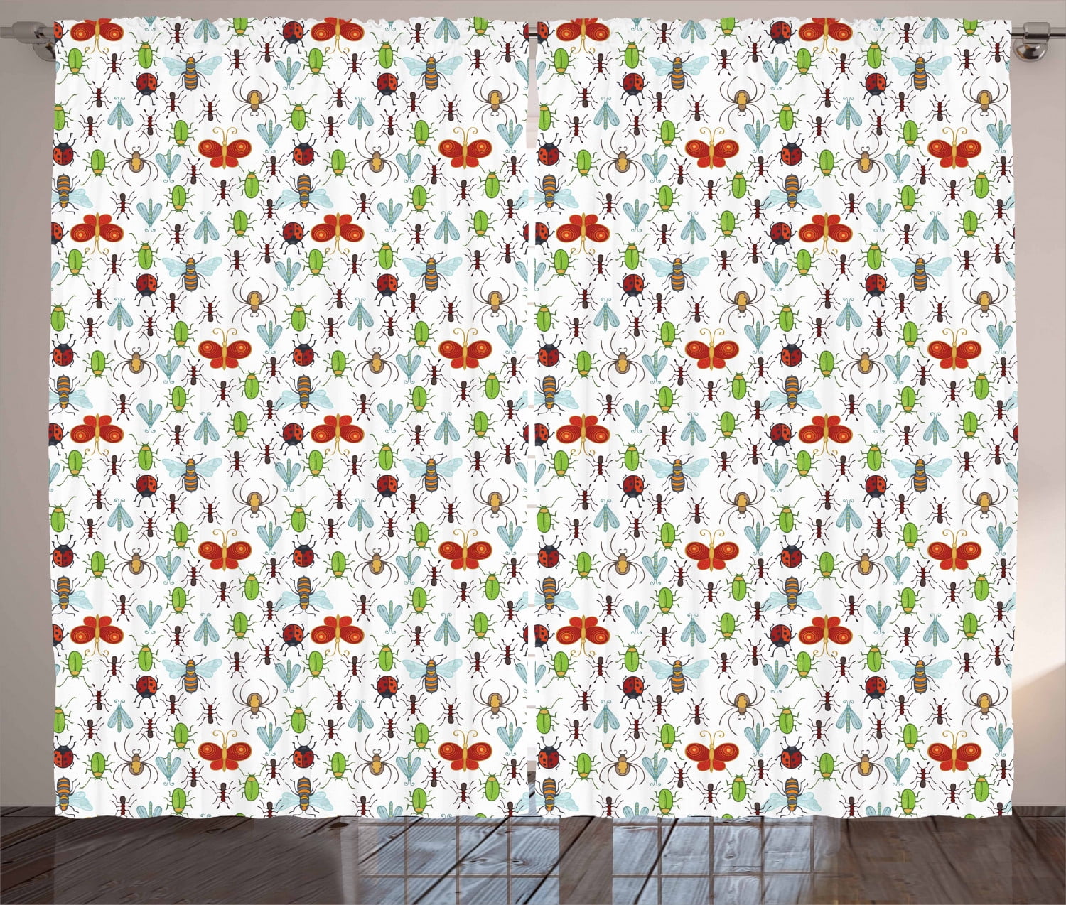 Animals Curtains 2 Panels Set, Insects Pattern Butterfly Wasp Ant ...
