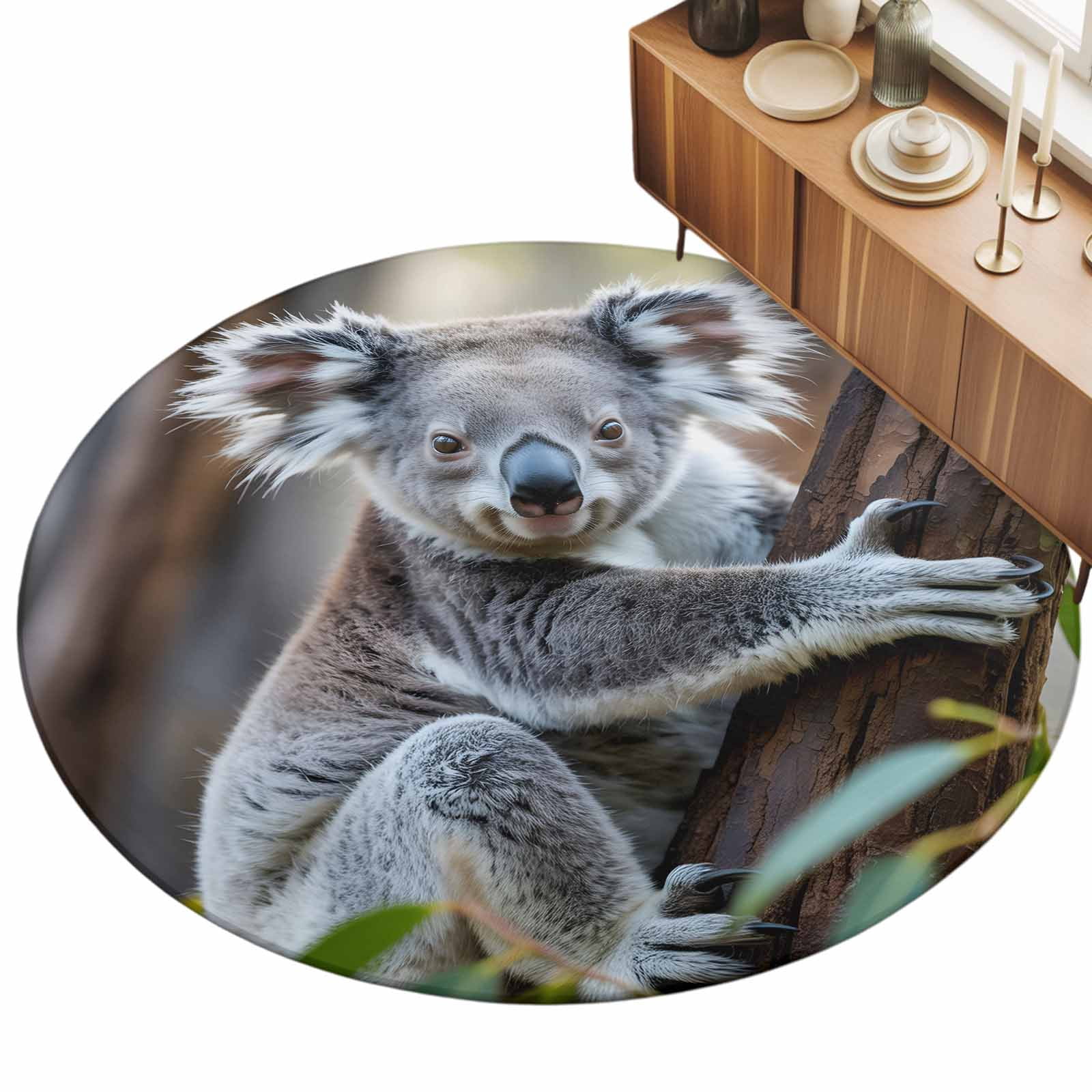 Animals Cute Koala 4ft Non Slip Round Area Rug Brown Tree Green Leaf ...