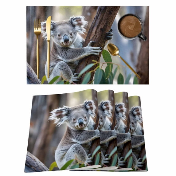 Animals Cute Koala Cotton Linen Placemats Set of 6, Brown Tree Green ...