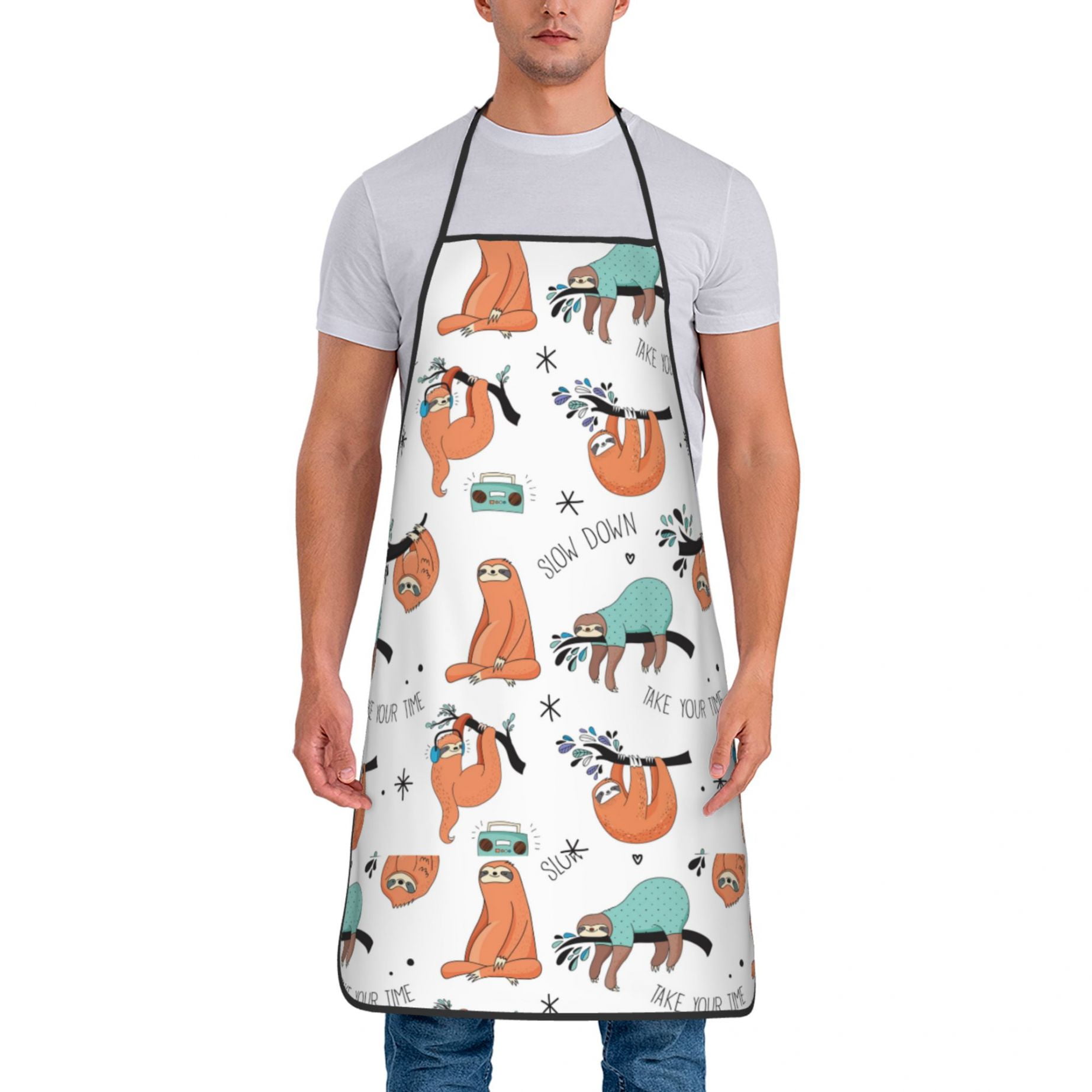Animals Decor Vector Cute Sloths Aprons for Women Men Waterproof Apron ...