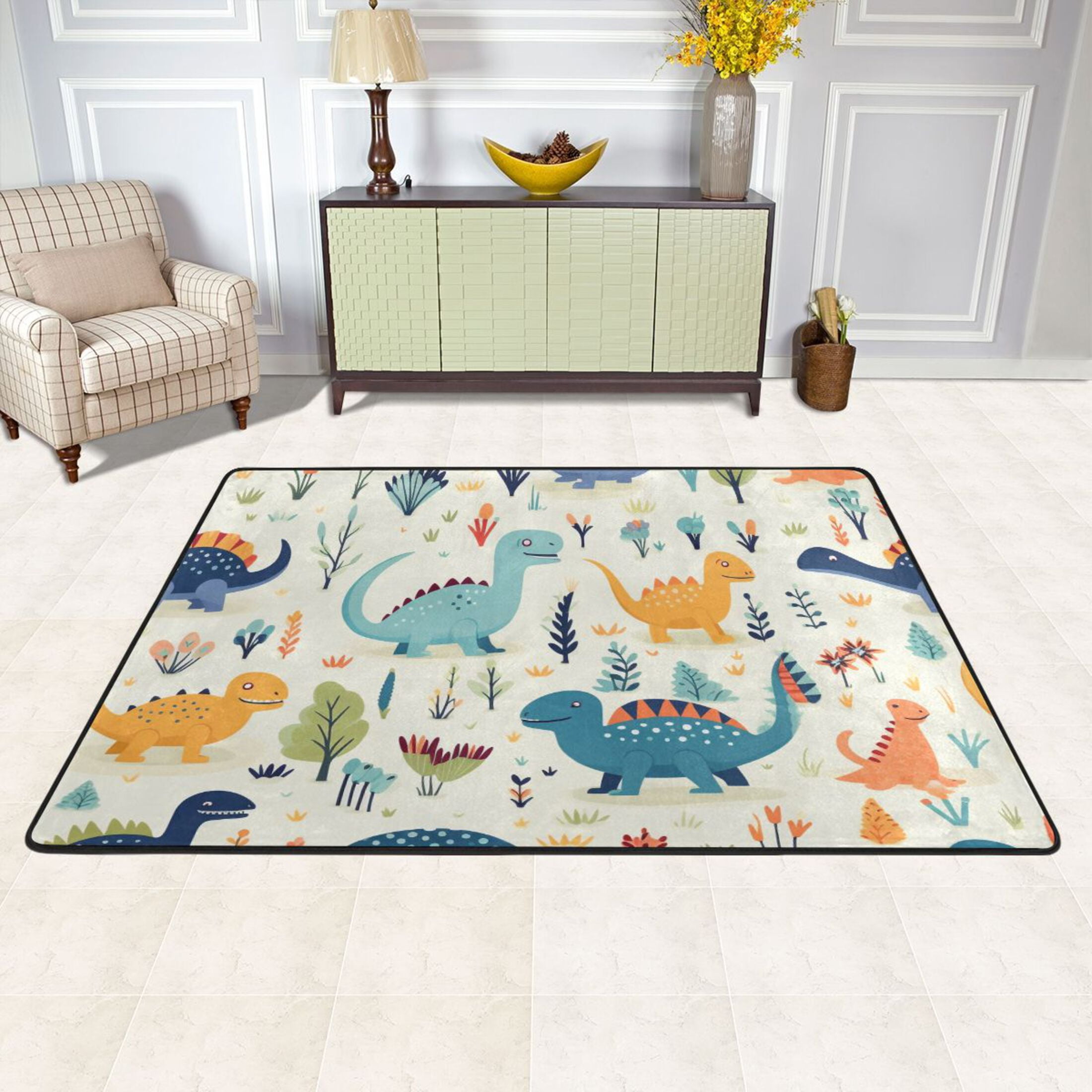 Animals Dinosaurs Area Floor Mats Soft Large Nursery Rugs Non-Slip Foam ...
