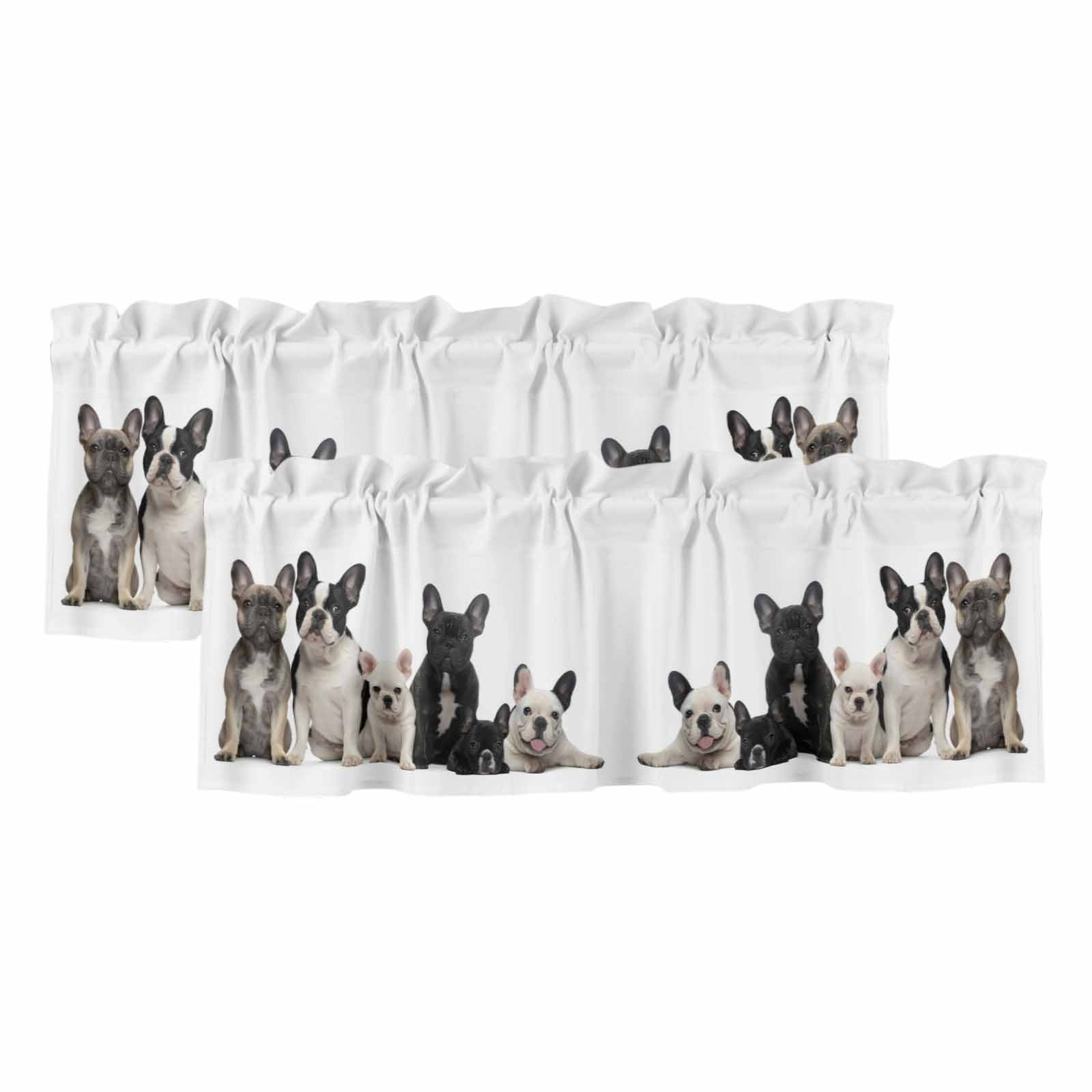 Animals Dogs 2 Panels Kitchen Valance, Cute Bullfight Black Dag Lovely ...