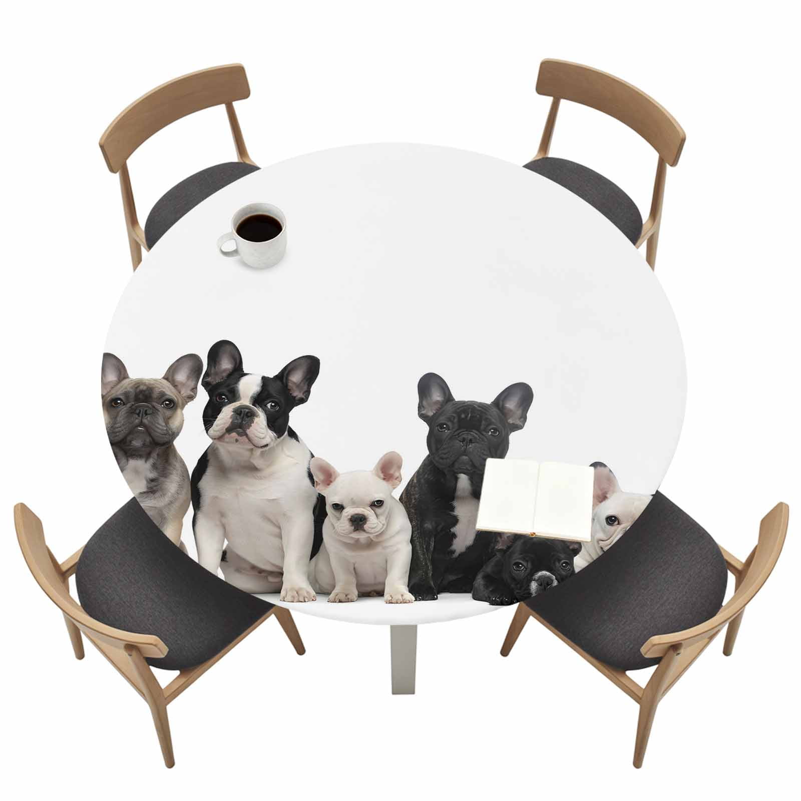Animals Dogs Round Fitted Tablecloth with Elastic Edge Cute Bullfight ...