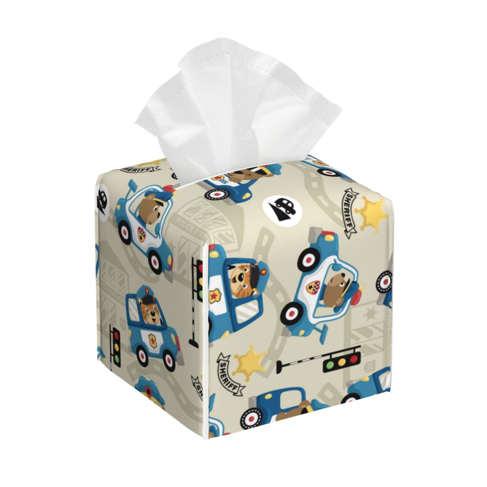 Animals Driving Police Car Tissue Box Cover, Tissue Box Holder, Square ...