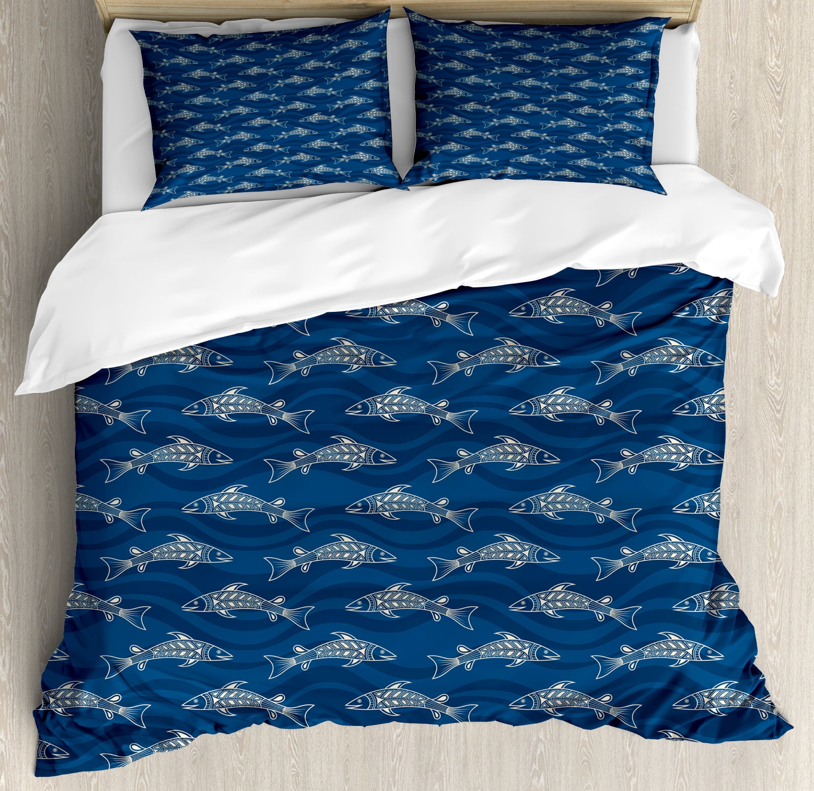 Animals Duvet Cover Set, Ocean Theme Nautical Patterns with Fish ...