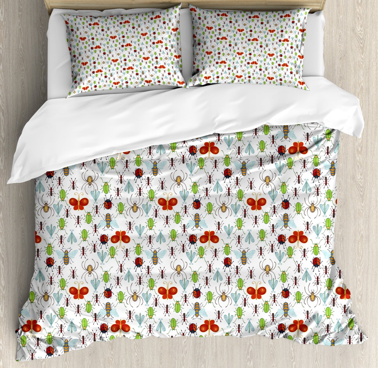 Animals Duvet Cover Set Queen Size, Insects Pattern Butterfly Wasp Ant ...