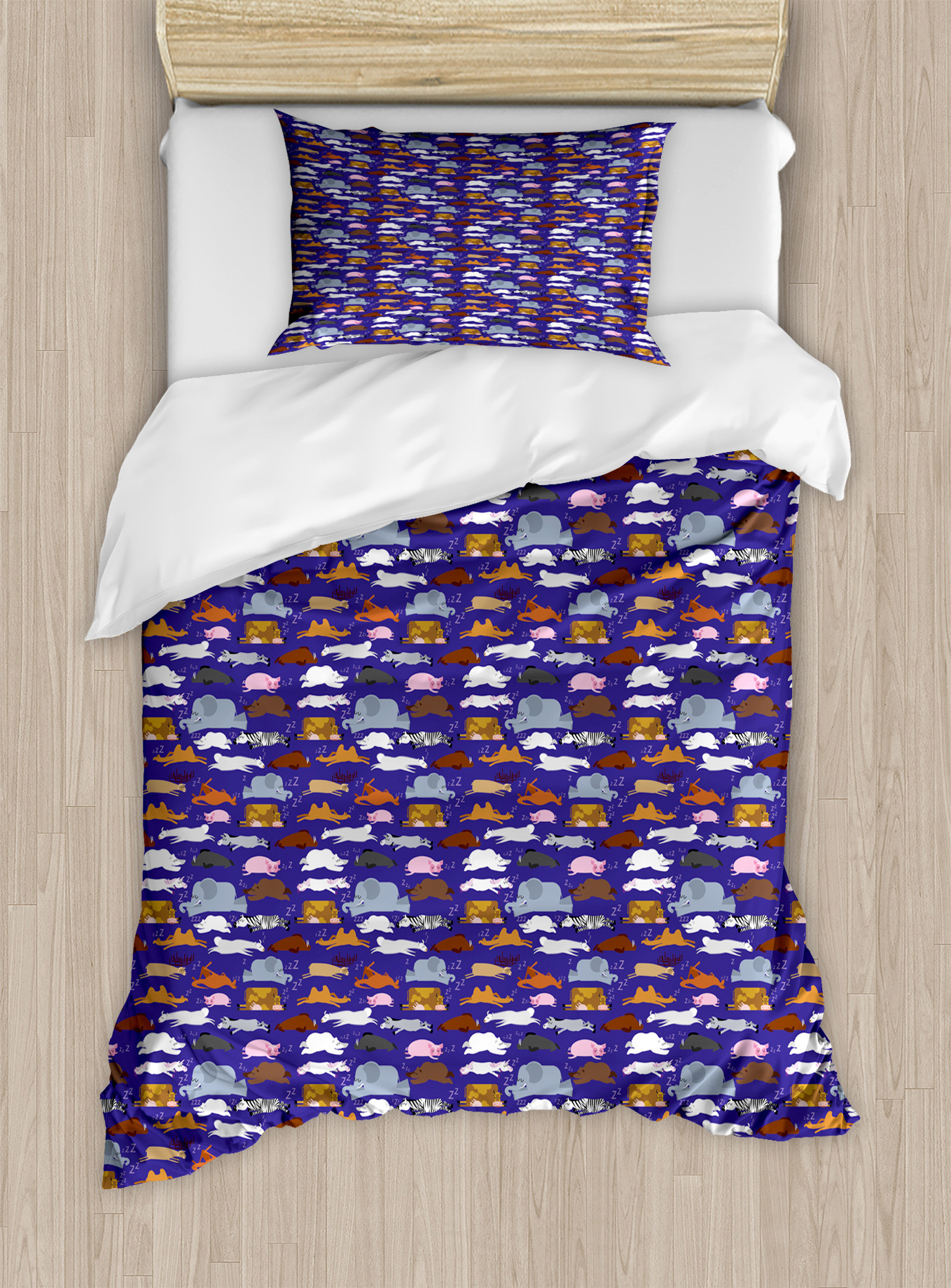 Animals Duvet Cover Set, Sleeping Seal Deer Donkey Camel Zebra Bear ...