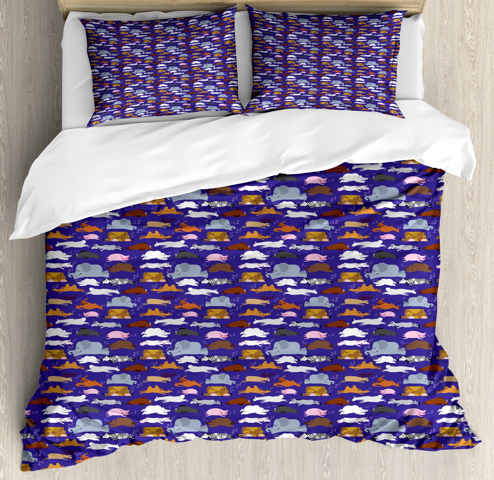 Animals Duvet Cover Set, Sleeping Seal Deer Donkey Camel Zebra Bear ...