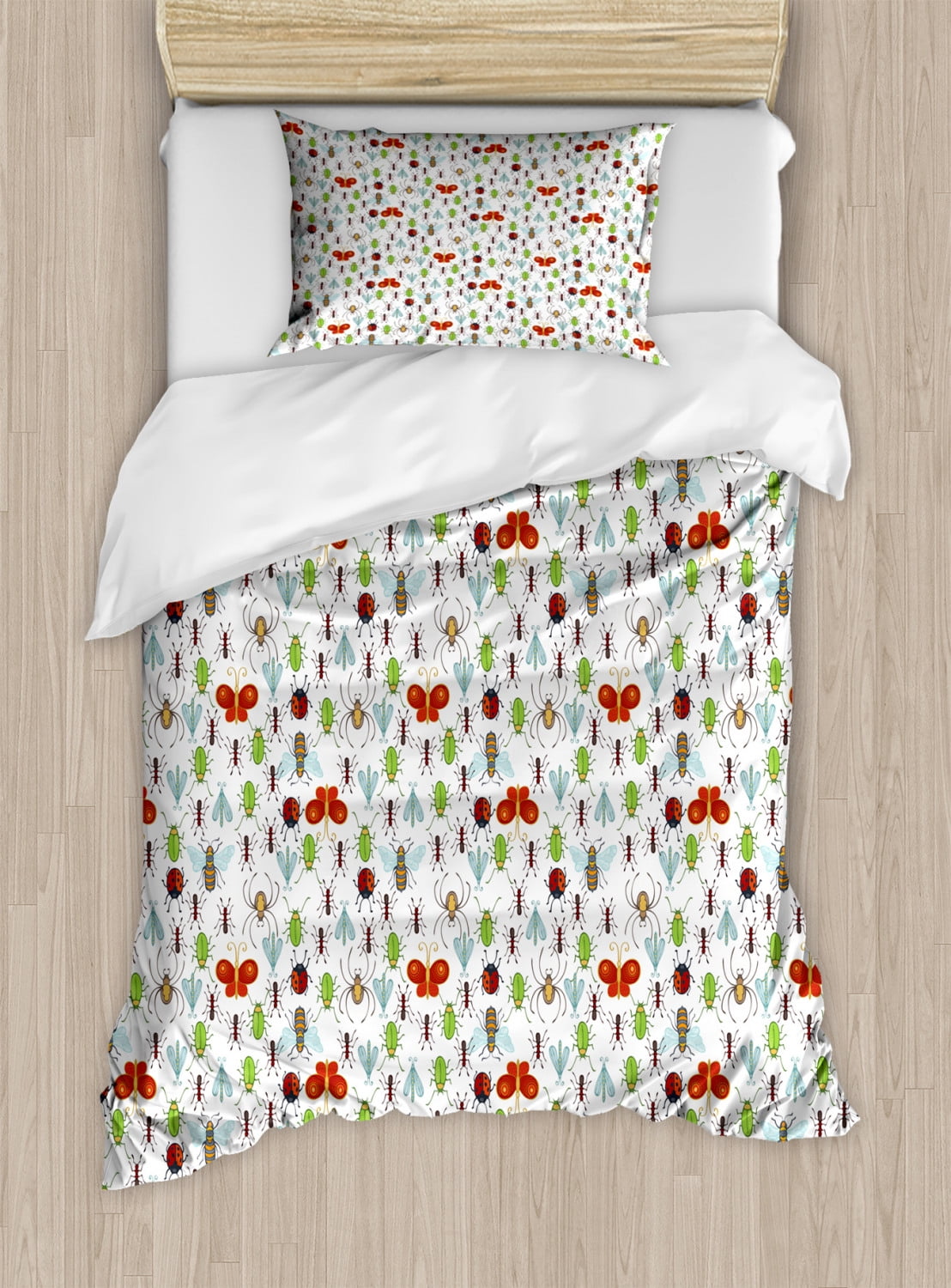 Animals Duvet Cover Set Twin Size, Insects Pattern Butterfly Wasp Ant ...