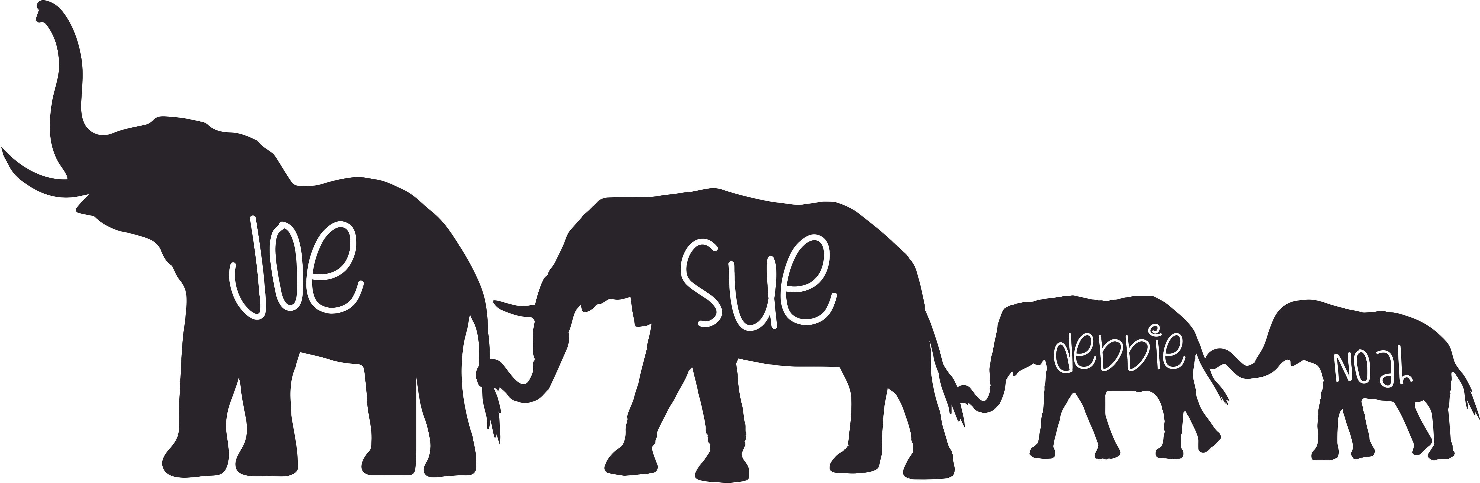 Animals Elephant Family Names Customized Wall Decal - Custom Vinyl Wall ...