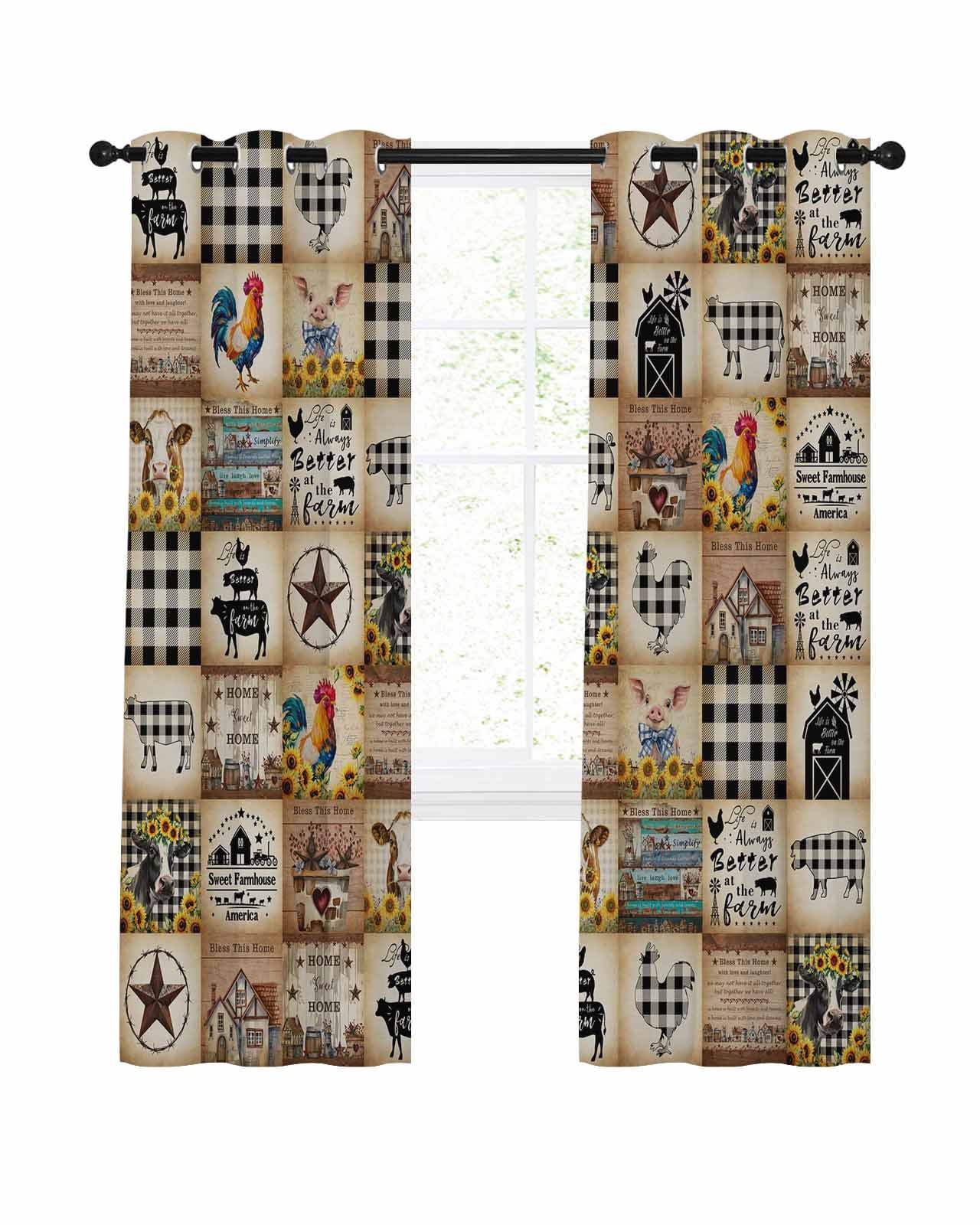 Animals Farmhouse Blackout Curtains 84 Inches Long for Bedroom, Vintage ...