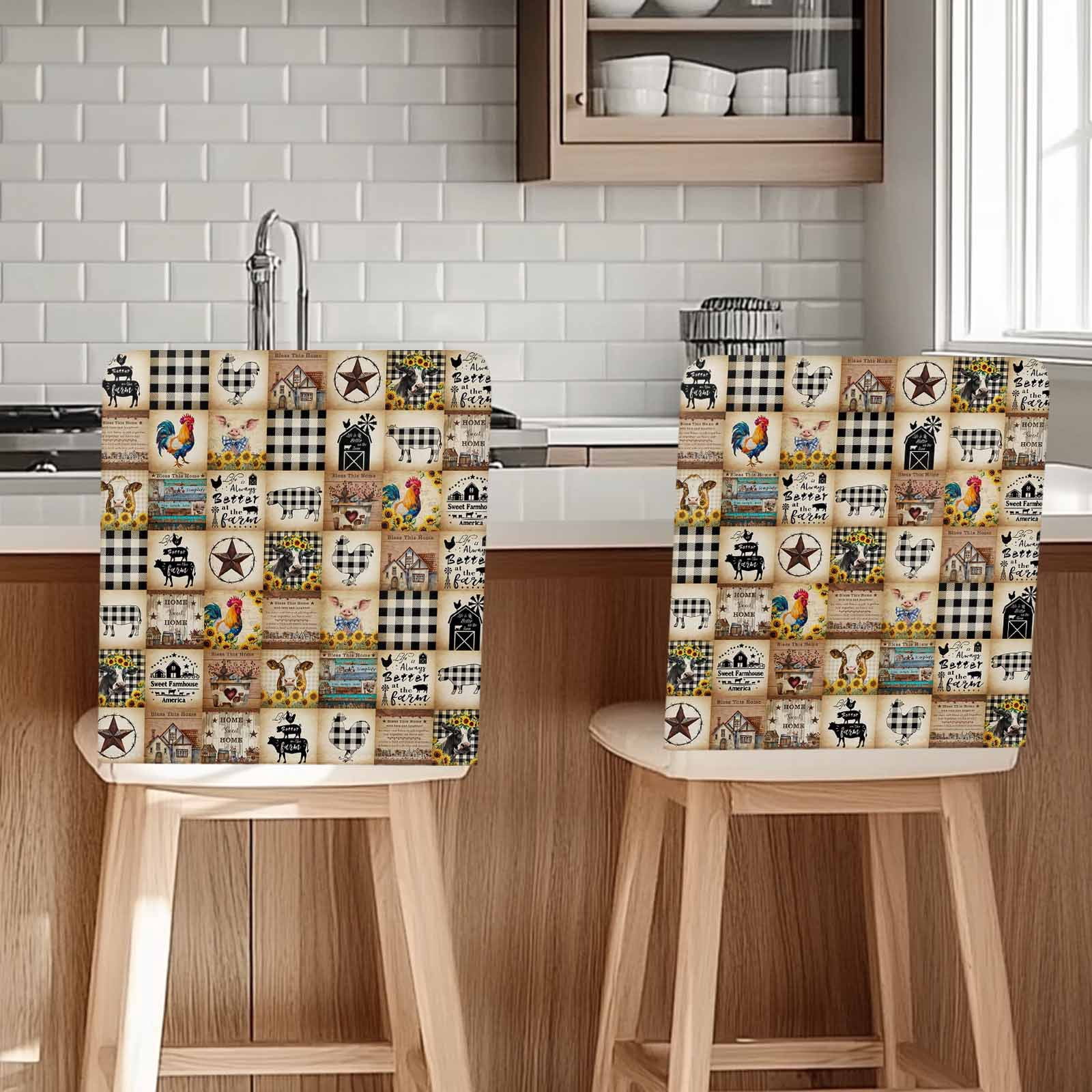 Animals Farmhouse Chair Back Cover for Dining Room Set of 4,Vintage ...