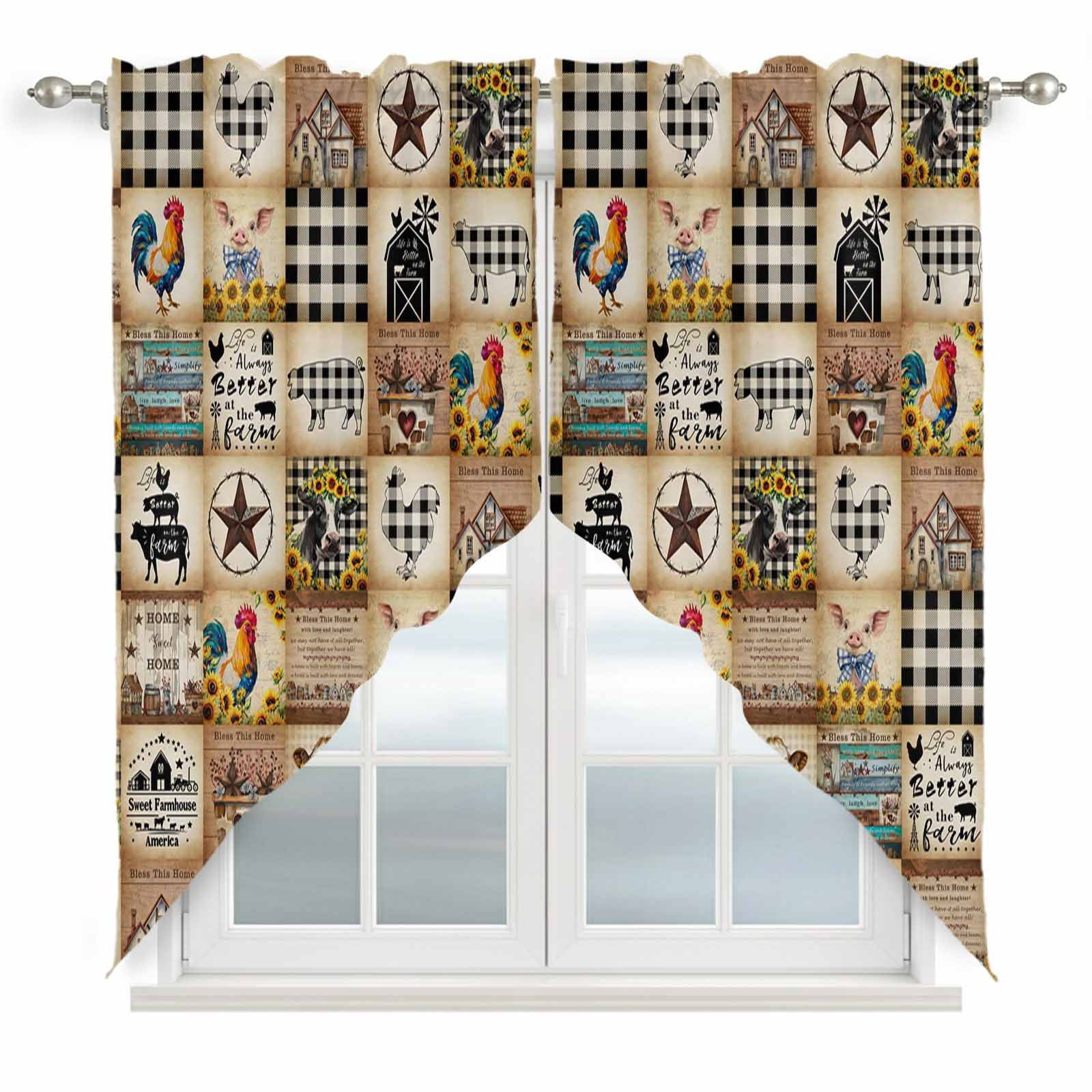 Animals Farmhouse Swag Curtain Valances, Vintage Farm Country Star ...