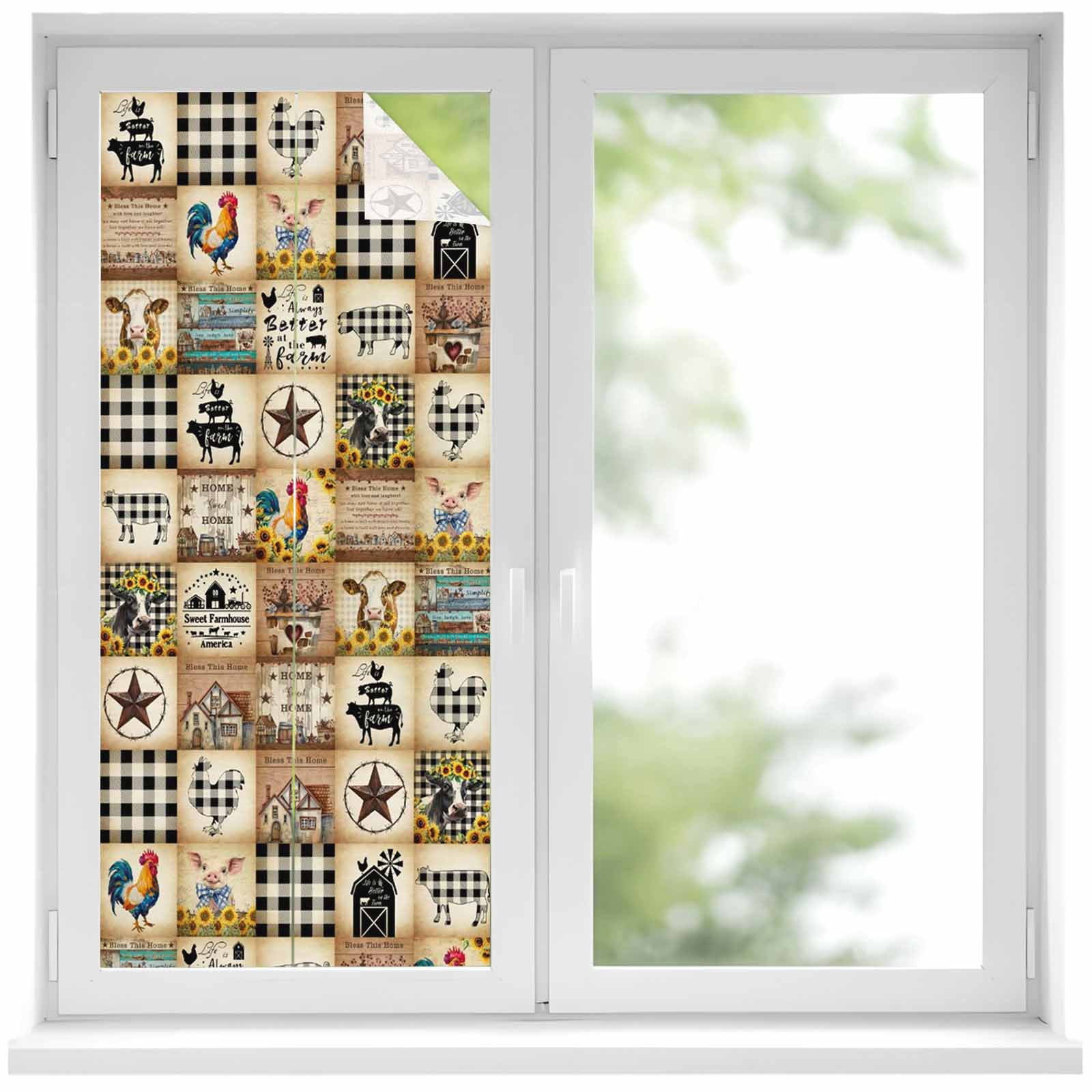 Animals Farmhouse Window Privacy Film, Vintage Farm Country Star Brown ...