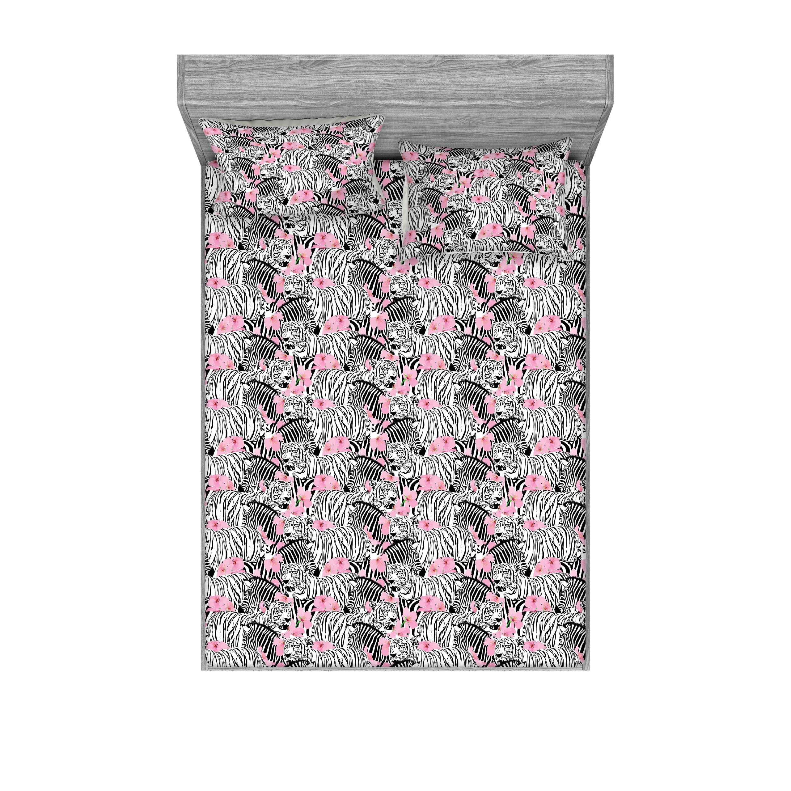 Animals Fitted Sheet & Pillow Sham Set, Exotic Inspired Psychedelic ...