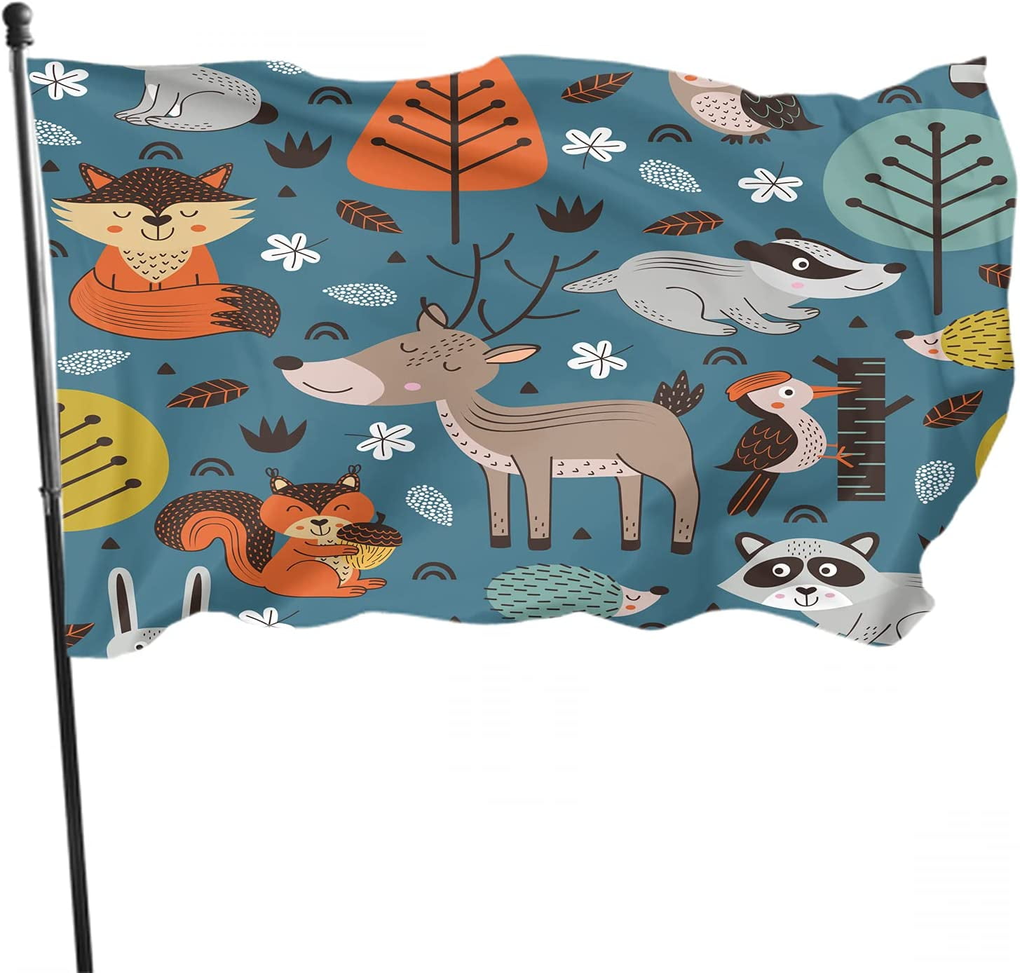 Animals Flag 3x5 ft Outdoor,fox raccoon owl woodpecker hare deer ...