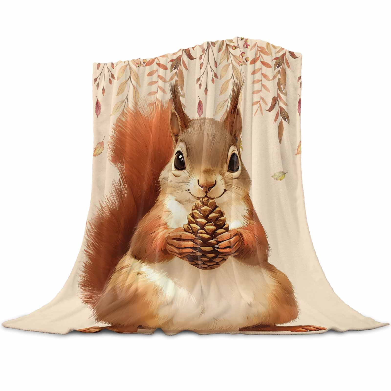 Animals Flannel Blanket for Bed,Travel and Camping, Fall Cute Squirrel ...